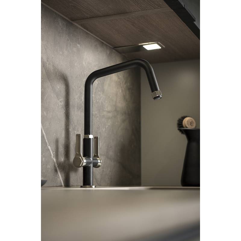 Abode Hex Industrial Twin Lever Mono Kitchen Mixer Tap - Matt Black ...