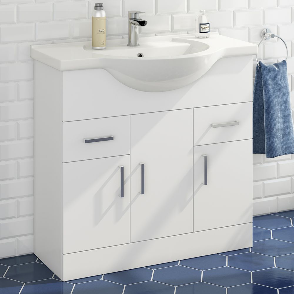 Vellamo Alpine 850mm Floorstanding Vanity Unit & Basin - Gloss White ...