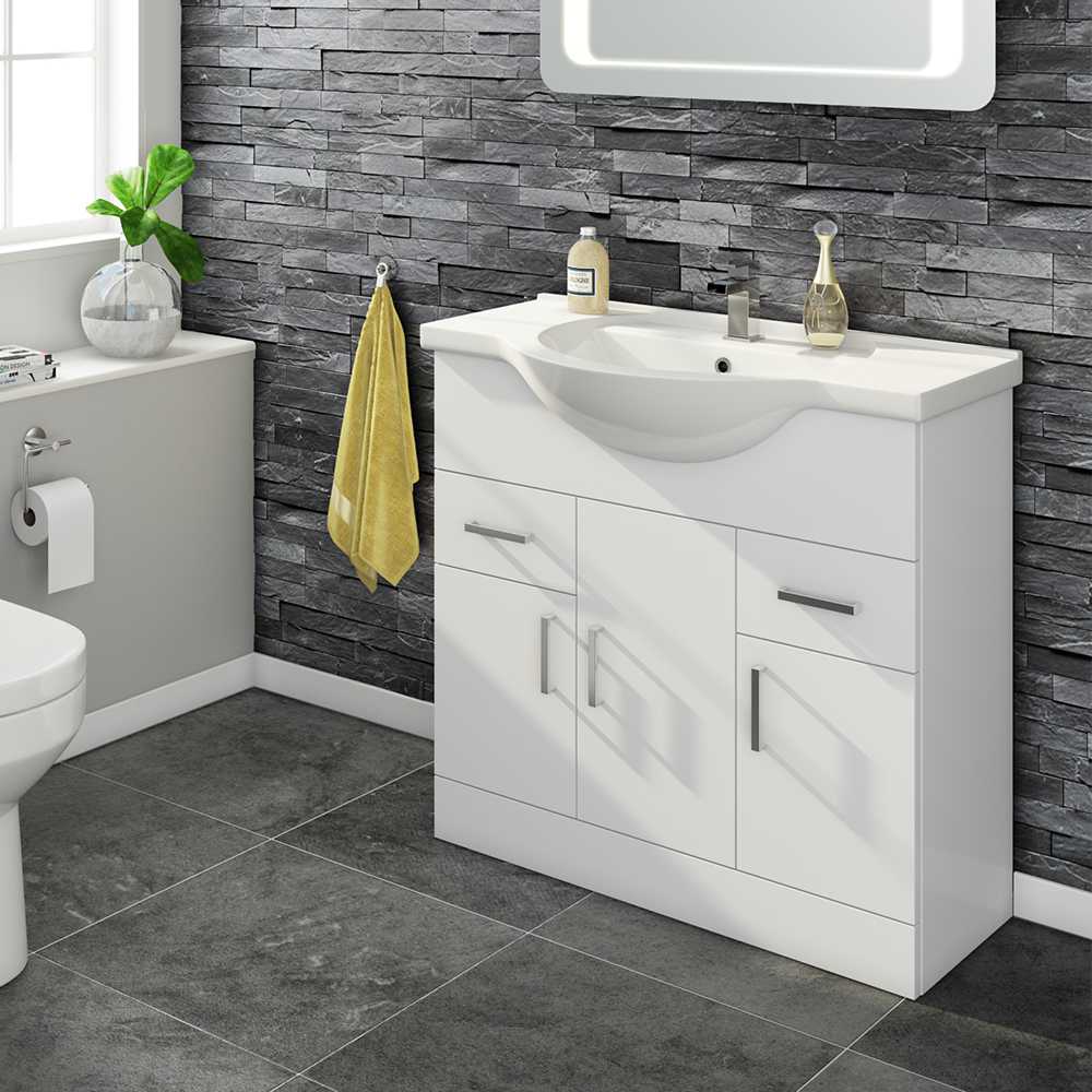 Vellamo Alpine 850mm Floorstanding Vanity Unit & Basin - Gloss White ...