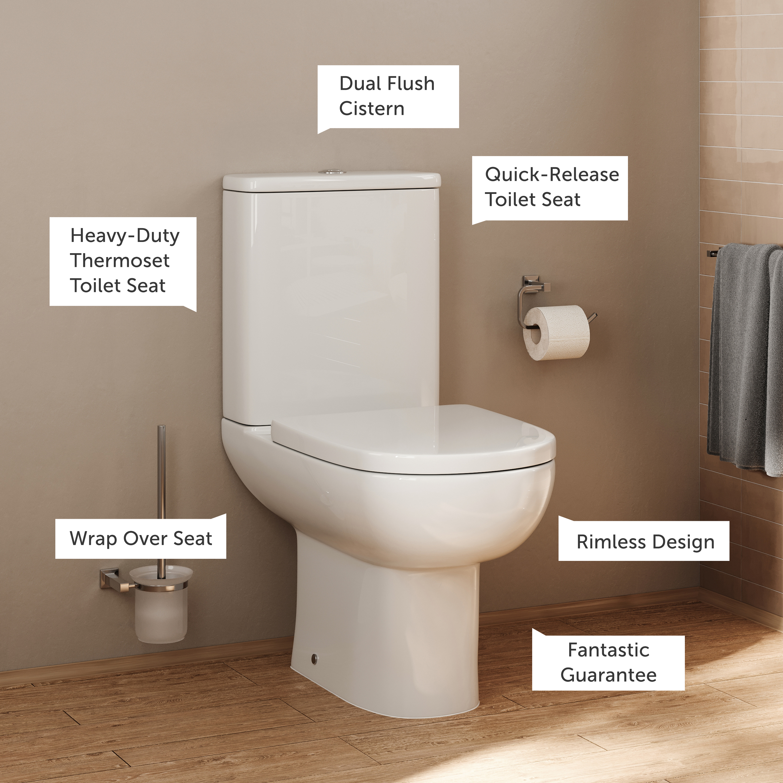Anderson Rimless Close-Coupled Toilet & Soft Close Seat | Tap Warehouse
