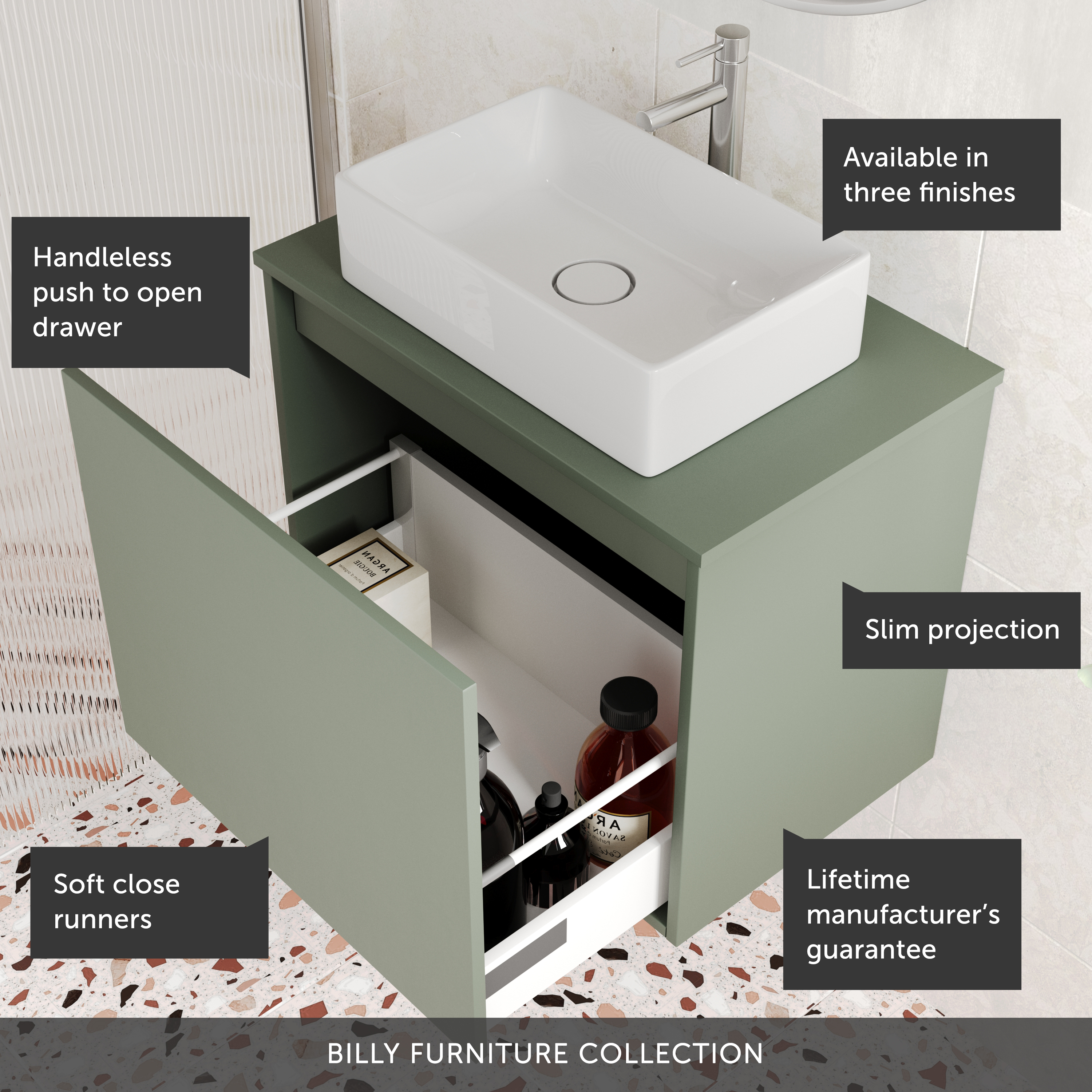 Billy 600mm Wall Hung Vanity Unit & Countertop | Tap Warehouse