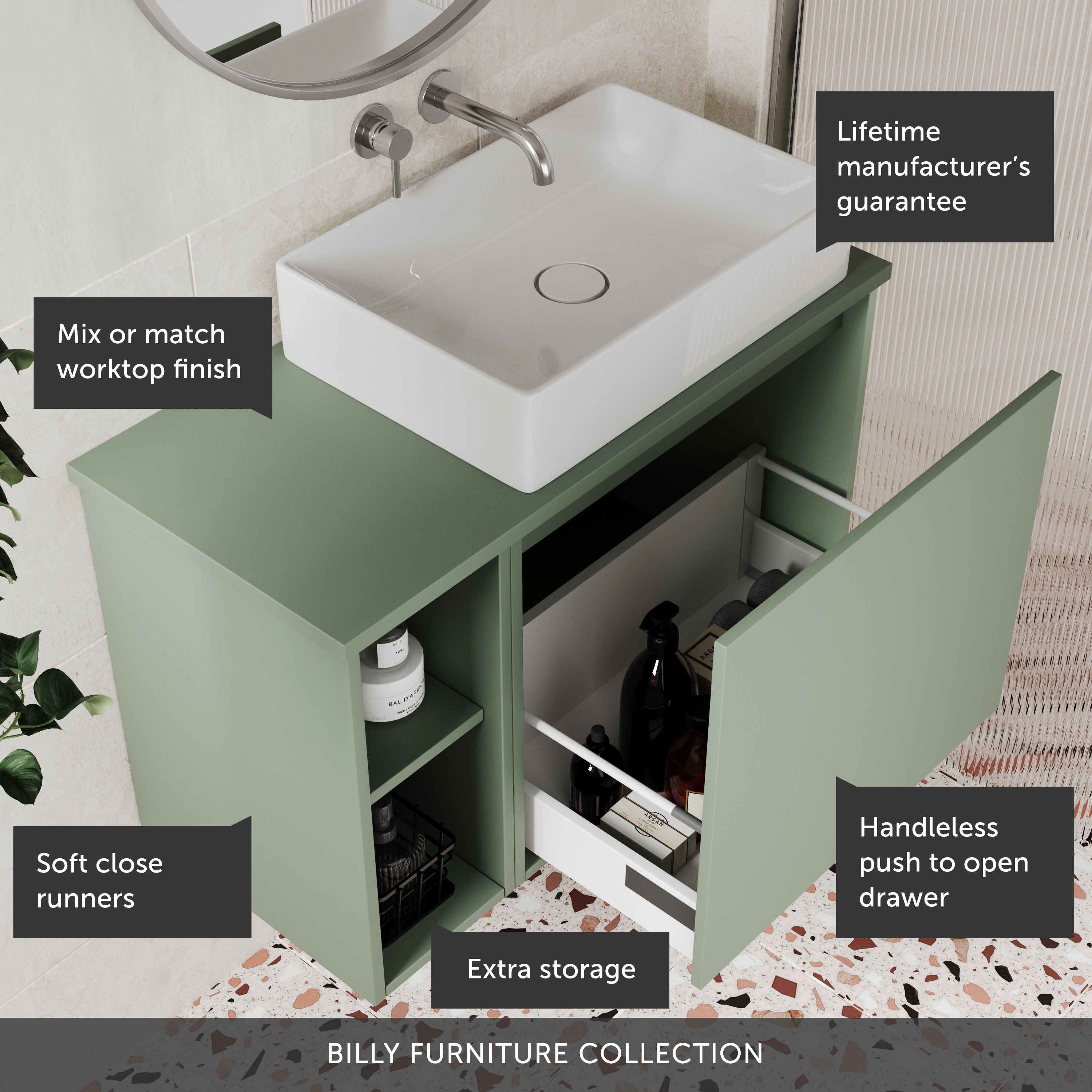 Billy 800mm Wall Hung Vanity Unit & Countertop | Tap Warehouse