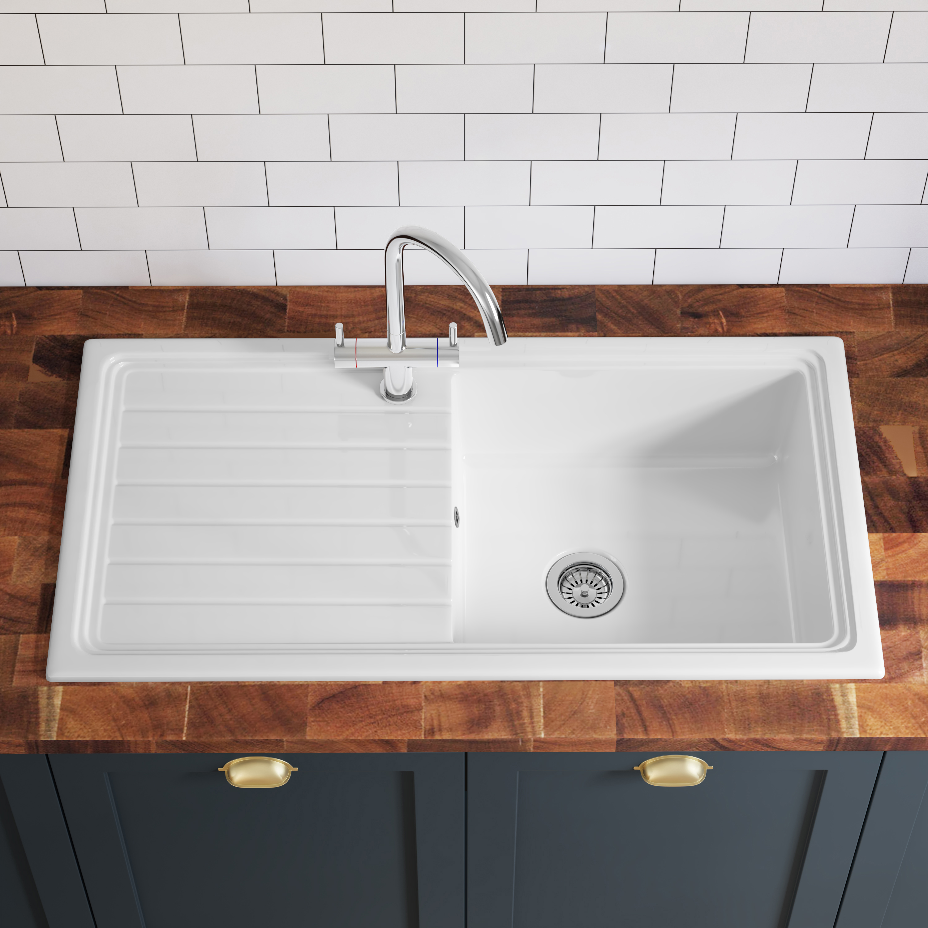 Butler & Rose 1 Bowl White Ceramic Kitchen Sink & Waste Kit with ...