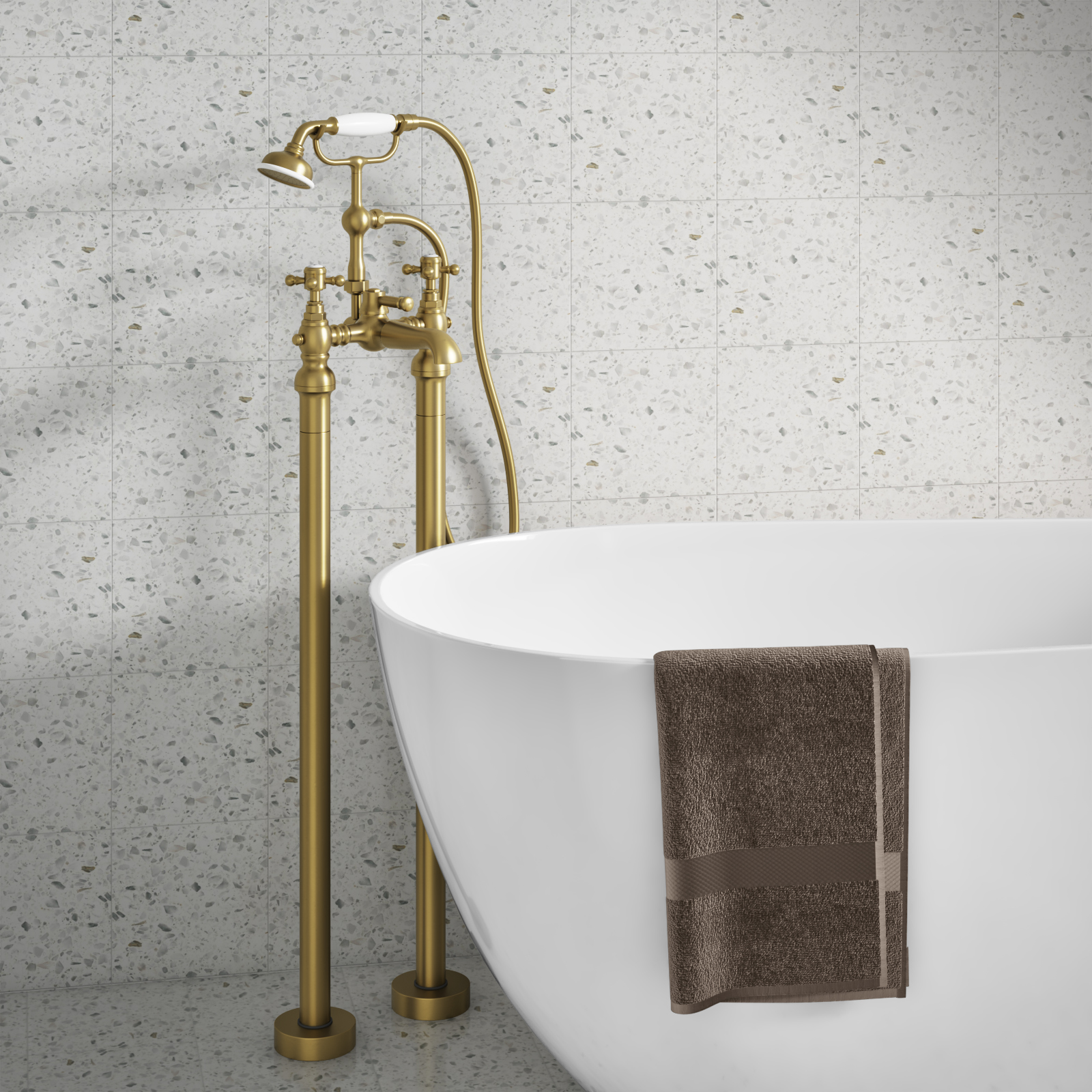 Butler & Rose Beatrice Brushed Brass Freestanding Bath Shower Mixer ...