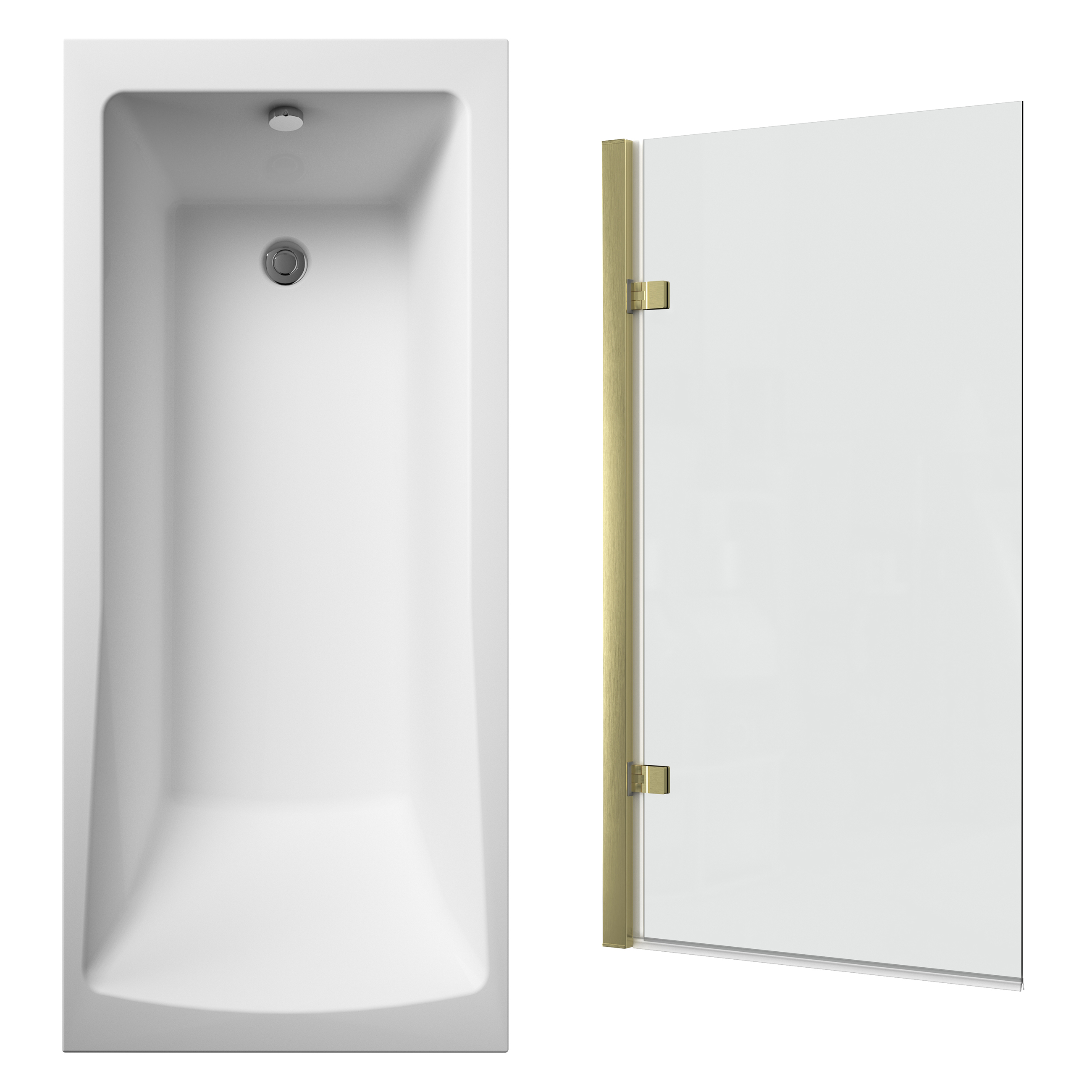 Drench Straight Single Ended Square Bath & Brushed Brass Shower Screen ...