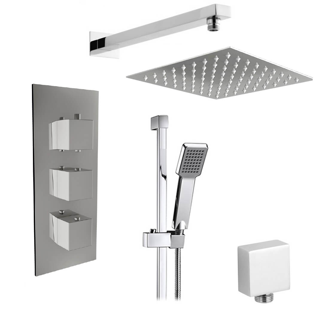 Drew Square Concealed Shower Valve with Fixed Head & Slide Rail Kit ...