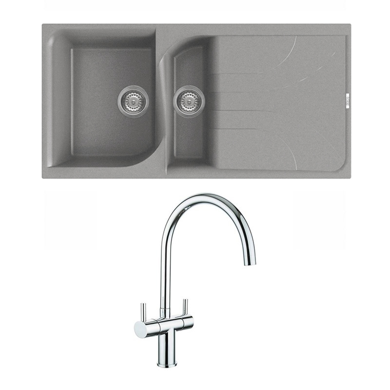 Reginox Ego Titanium Grey Granite Composite 1.5 Bowl Kitchen Sink ...