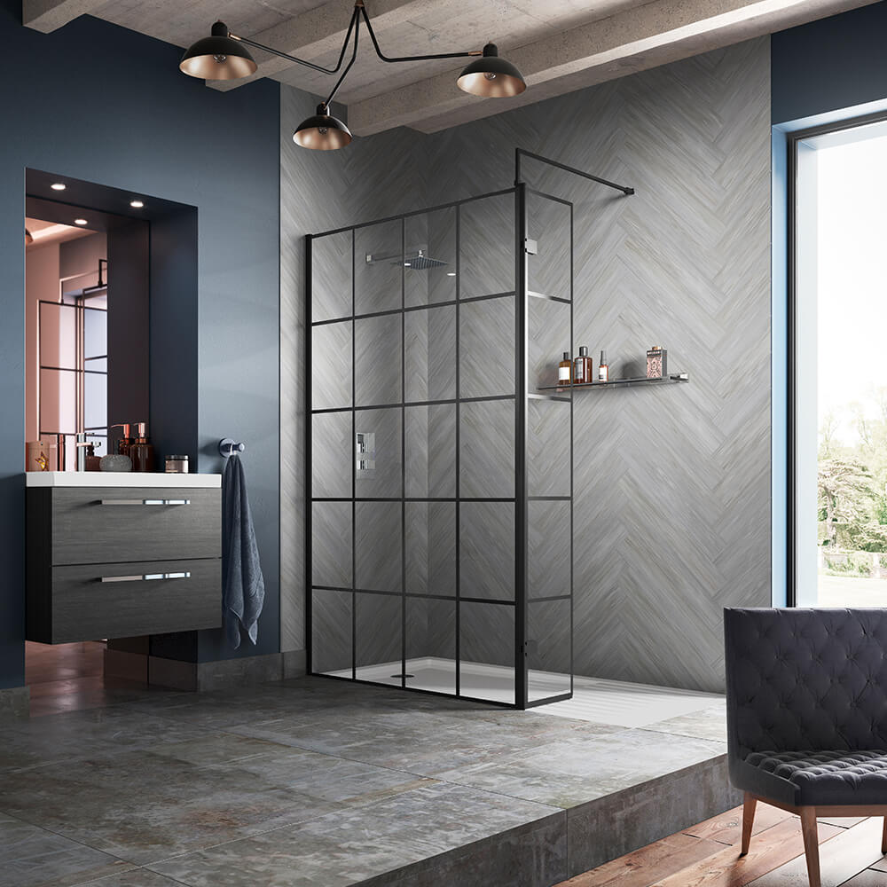 Vellamo City 8mm Framed Matt Black Easy Clean Walk In Panel & Optional ...