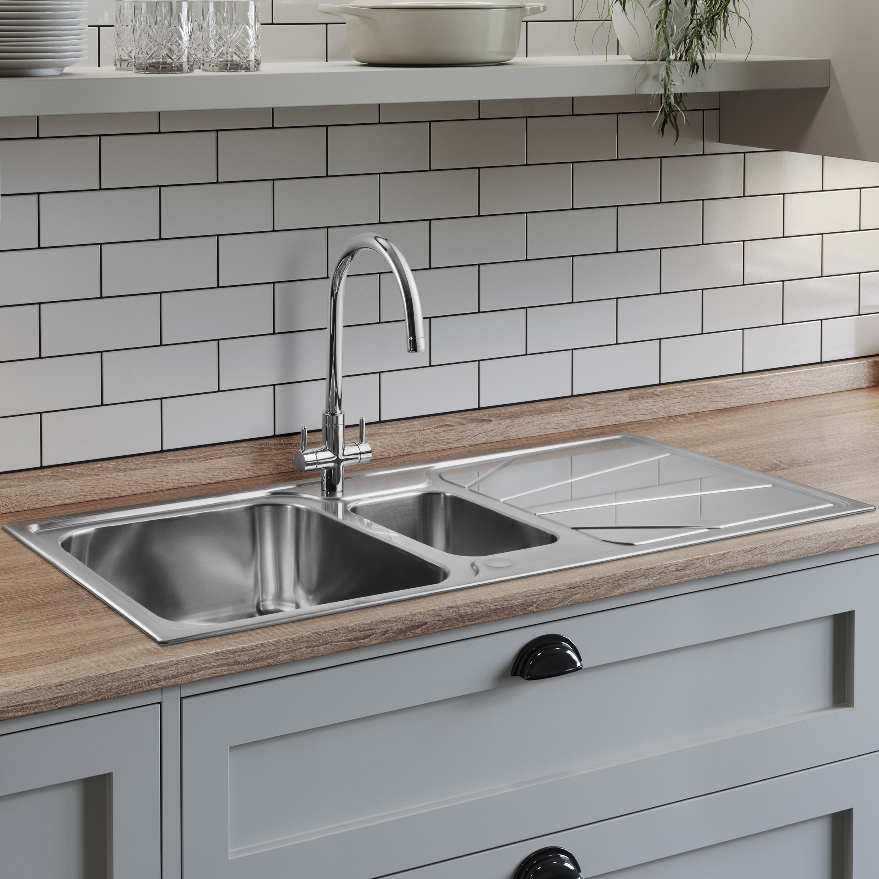 Leisure Nimbus 1.5 Bowl Stainless Steel Kitchen Sink with Reversible ...