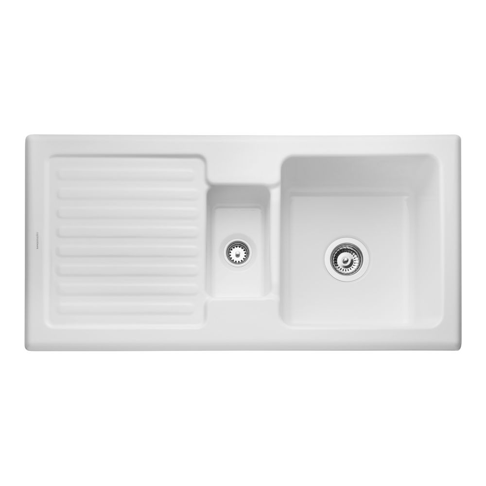 Rangemaster Rustic 1.5 Bowl White Ceramic Sink & Waste Kit with ...