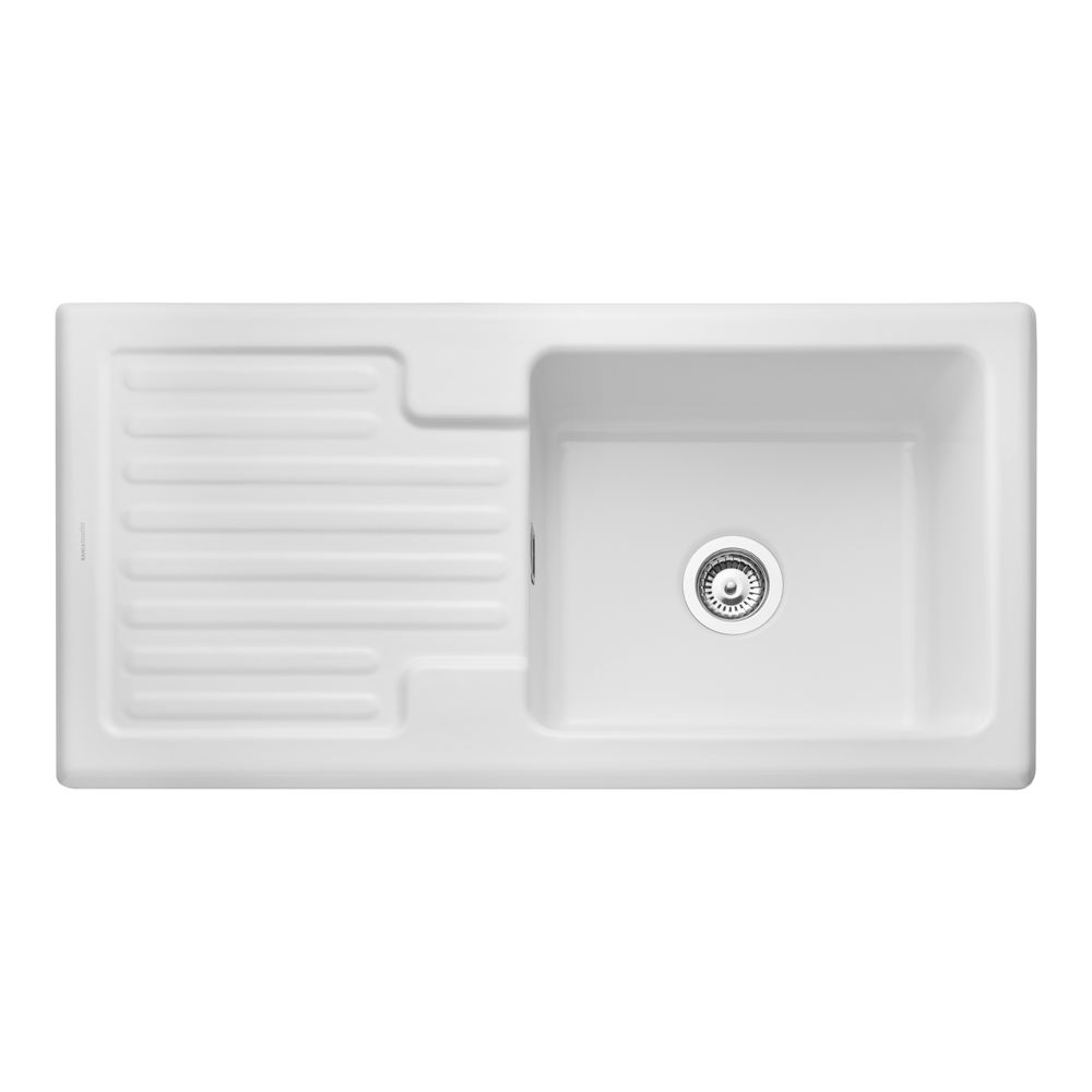 Rangemaster Rustic 1 Bowl White Ceramic Sink & Waste Kit with ...