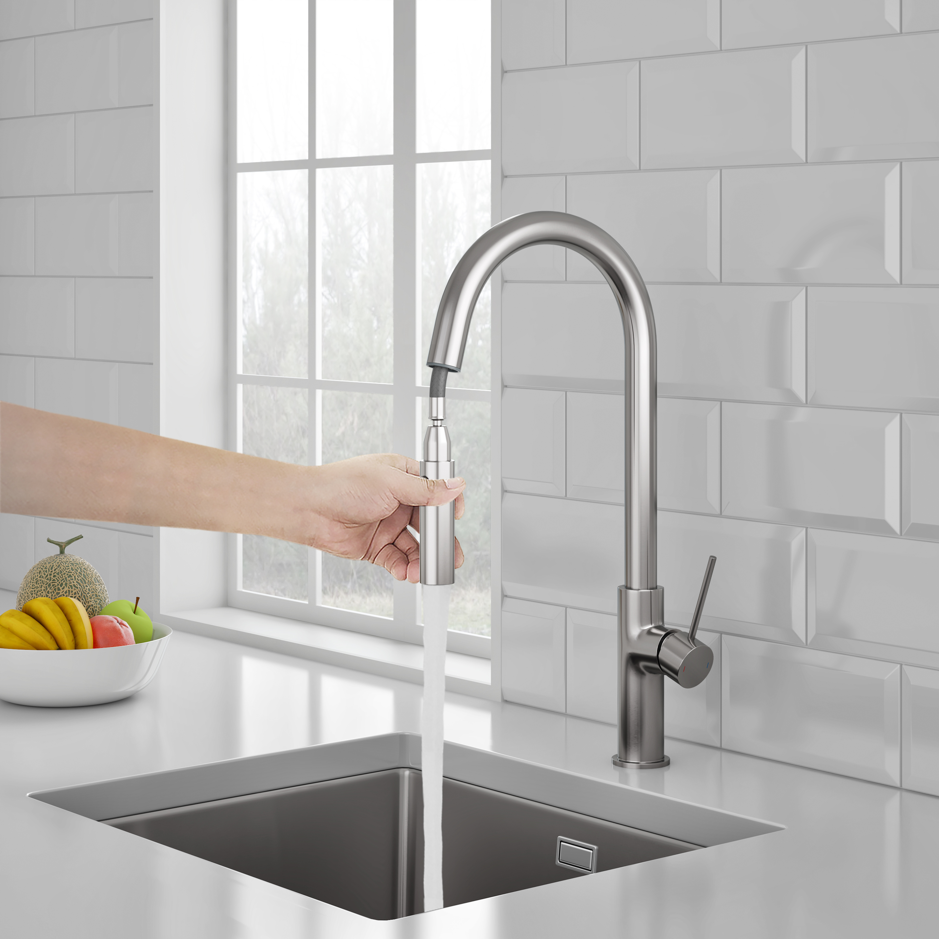 Vellamo Kara Pull Out Single Lever Mono Kitchen Mixer Tap | Tap Warehouse
