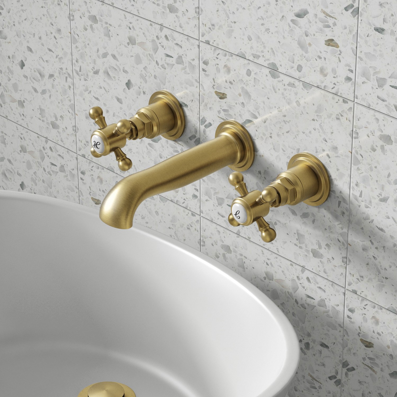 Butler & Rose Beatrice Brushed Brass Wall Mounted Basin Mixer Tap | Tap ...