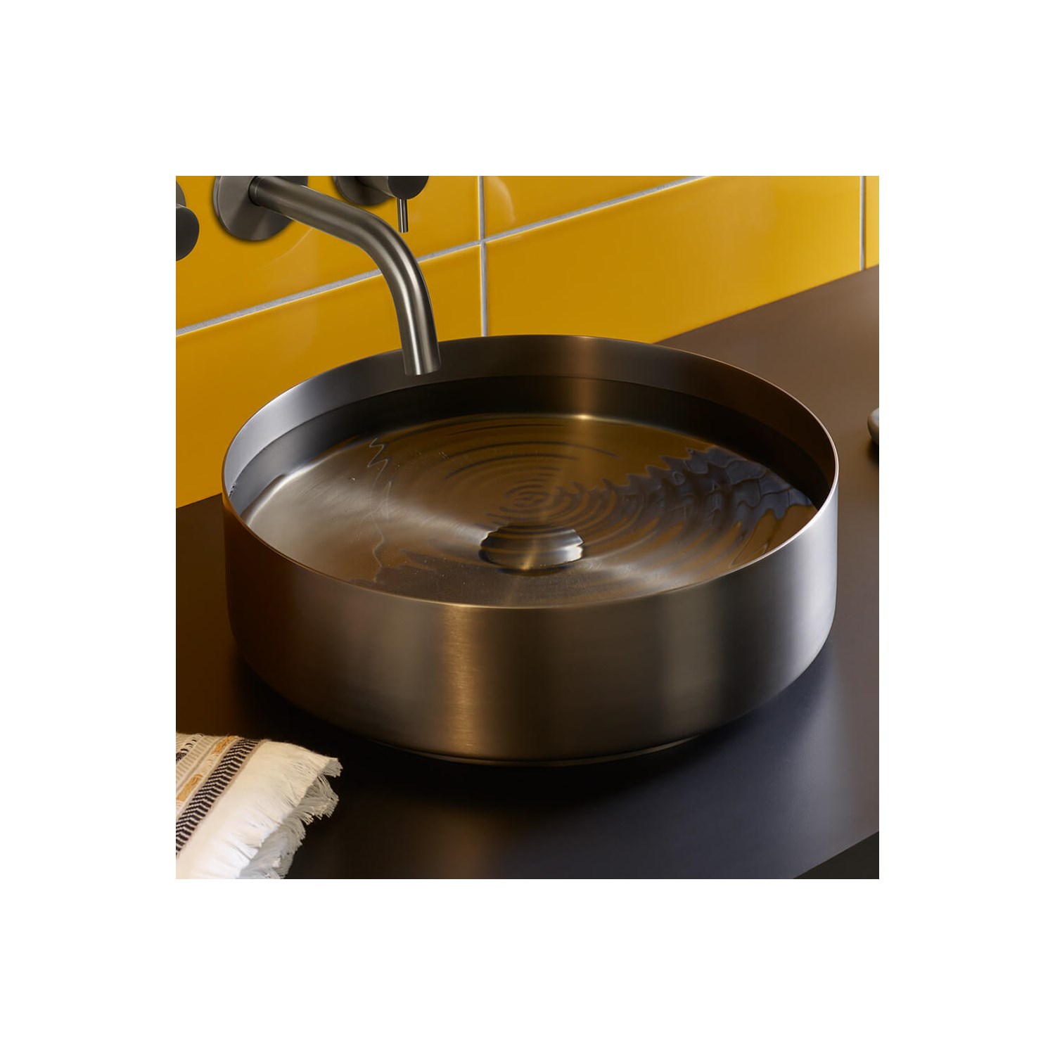 VOS Round Stainless Steel Countertop Basin - Brushed Black | Tap Warehouse