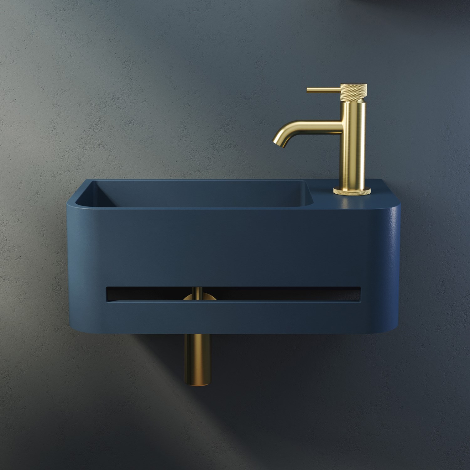 Harbour Concrete 430mm Cloakroom Wall Hung Curved Basin - Navy Blue ...