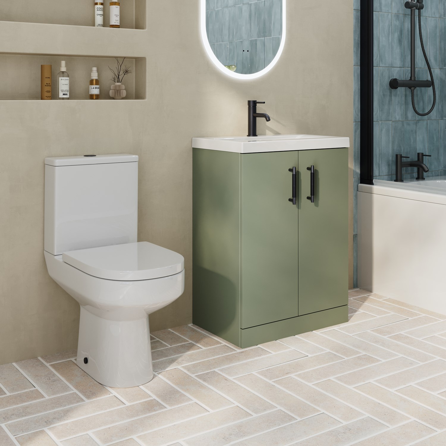 Erin Rimless Toilet & Vanity Unit Bathroom Suite with Matt Black ...