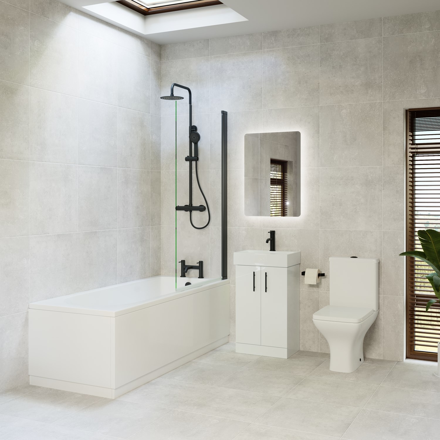Jack Complete Matt Black Bathroom Suite with Shower Bath & Rimless ...