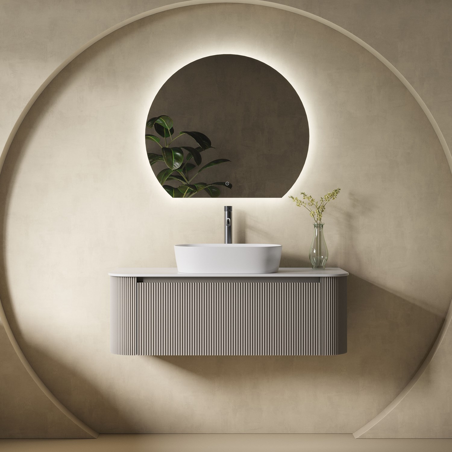 Drench Groove 1075mm Fluted Wall Hung Curved Vanity Unit With Sintered ...
