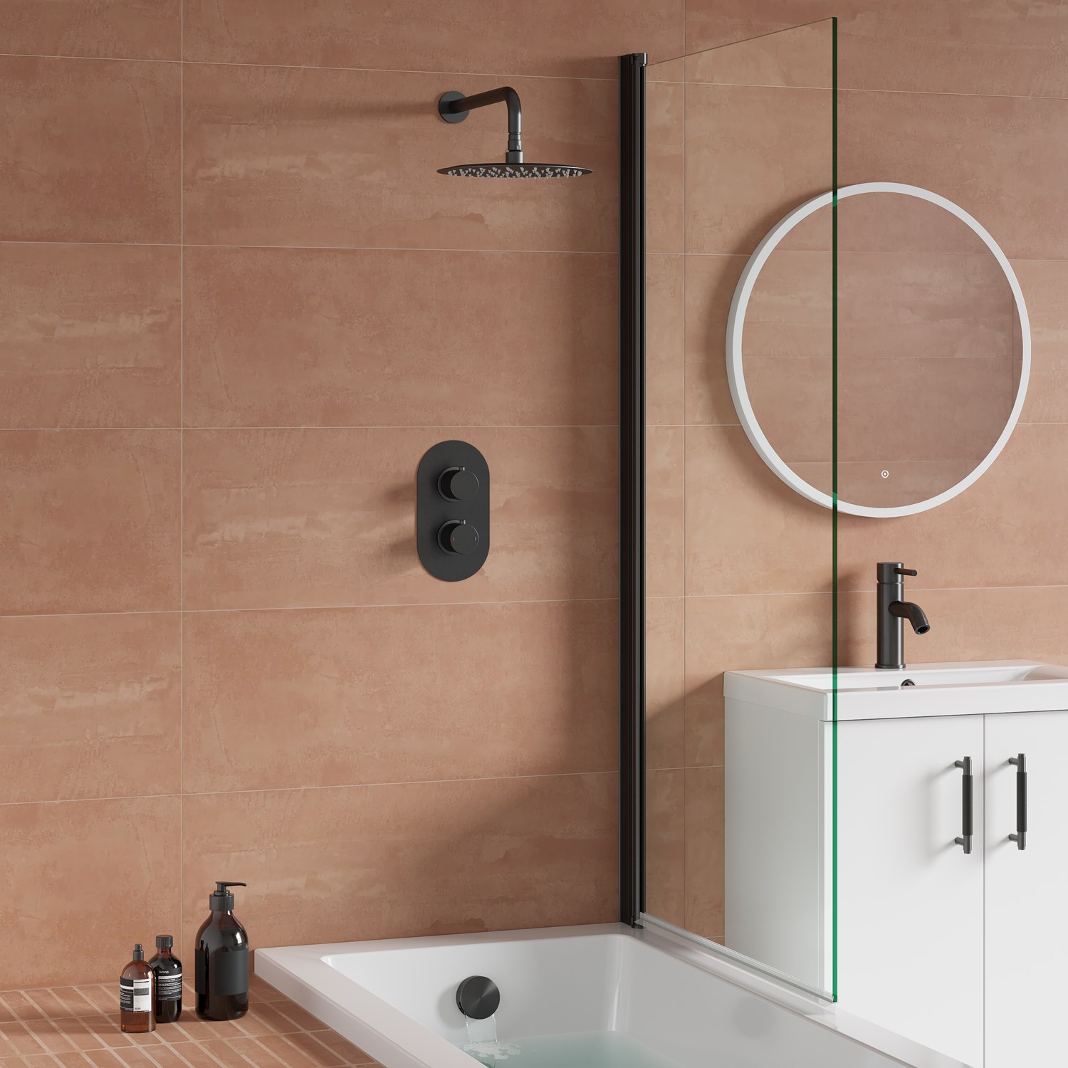 Harbour Clarity Gunmetal Shower Package with 2 Outlet Valve, Fixed Head ...