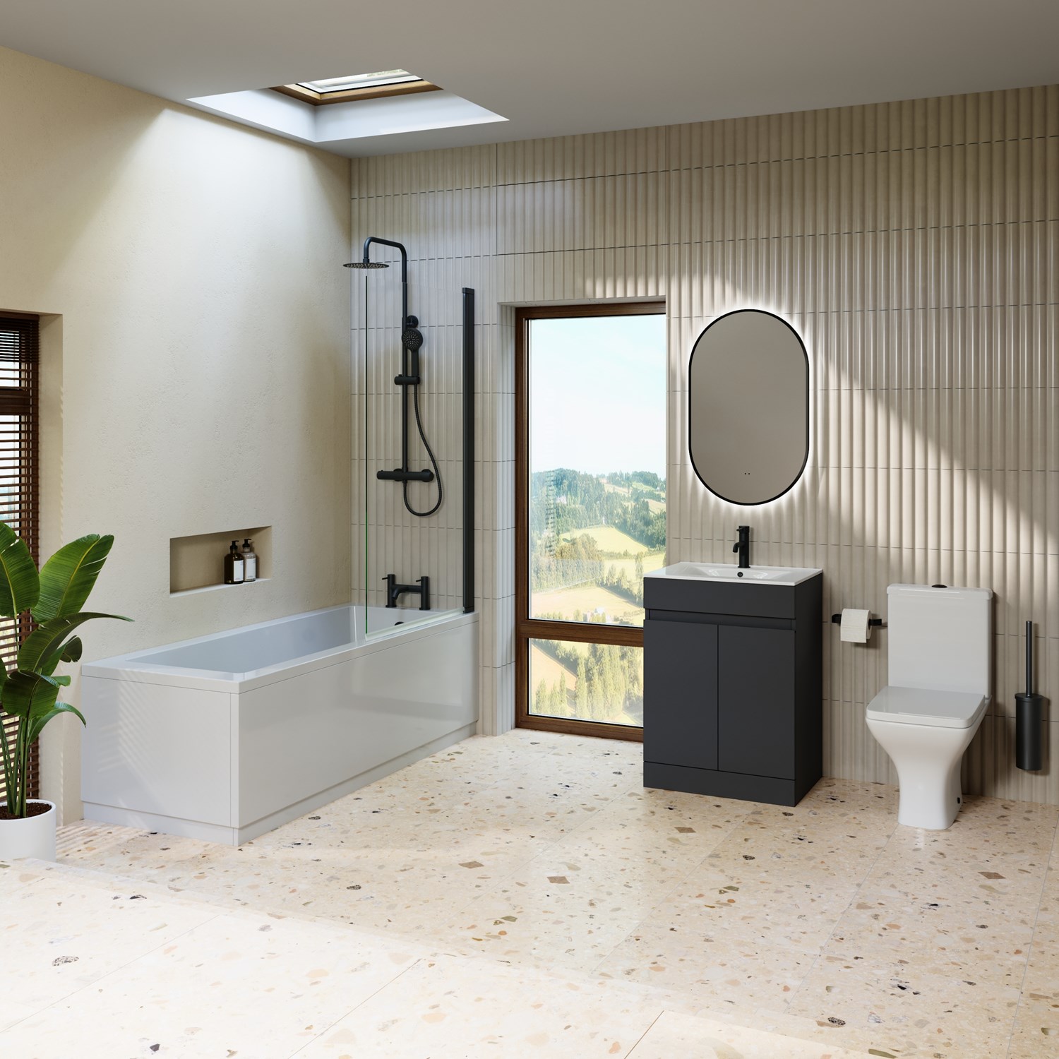 Dylan Complete Matt Black Bathroom Suite with Reinforced Shower Bath ...