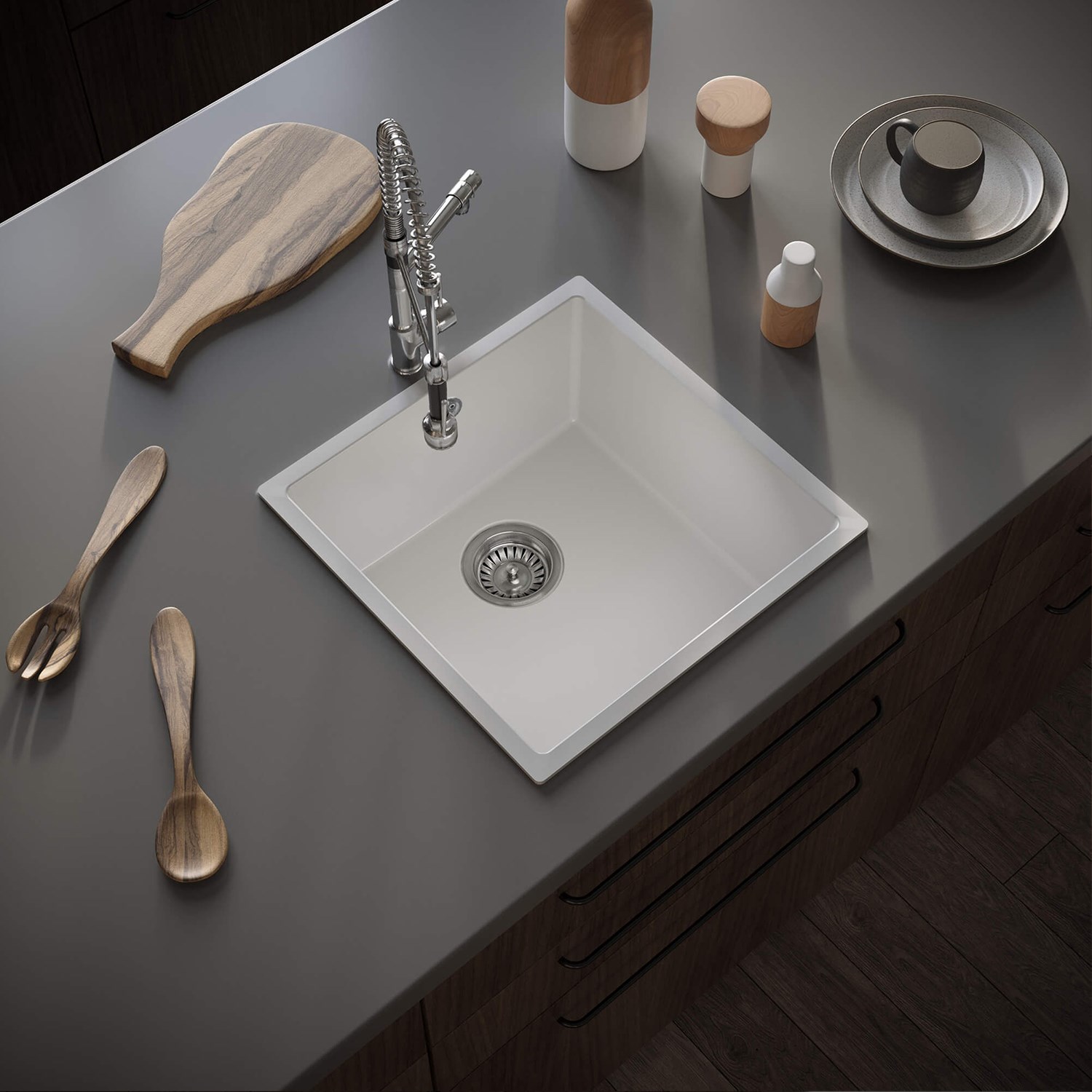 Vellamo Ceramic-Style Gloss White Composite Inset / Undermount 1 Bowl ...