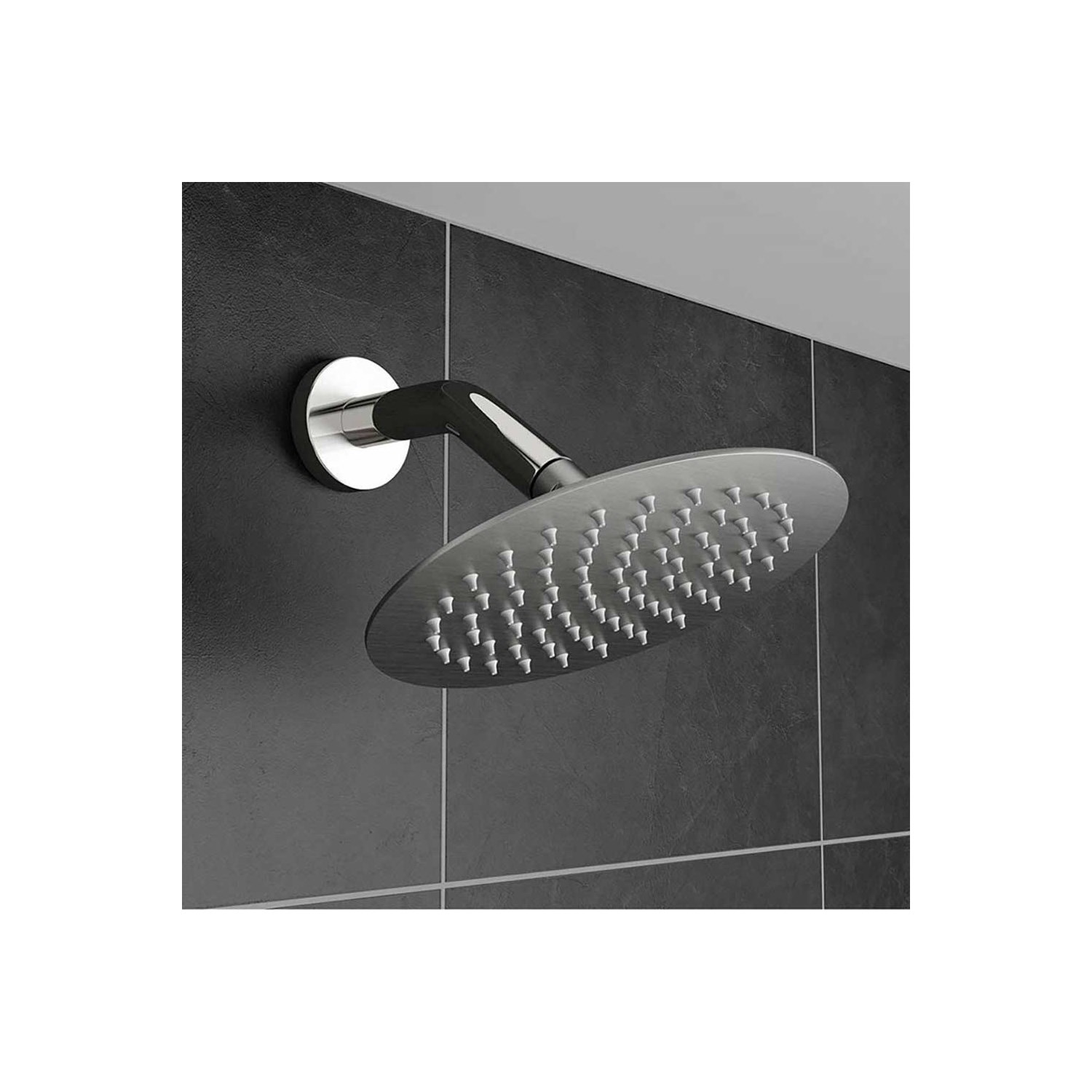 Inox Glide Extra Slim Brushed Stainless Steel Fixed Shower Head - 300mm ...