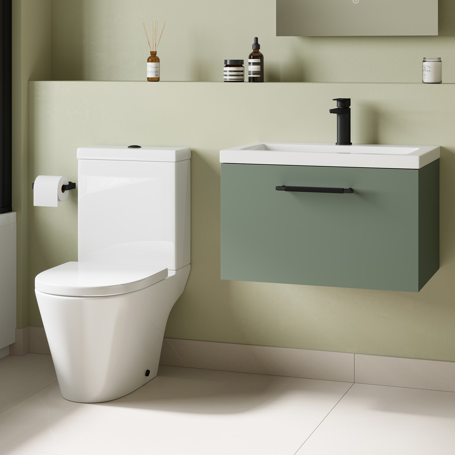 Freddie Rimless Toilet & Vanity Unit Bathroom Suite with Matt Black ...