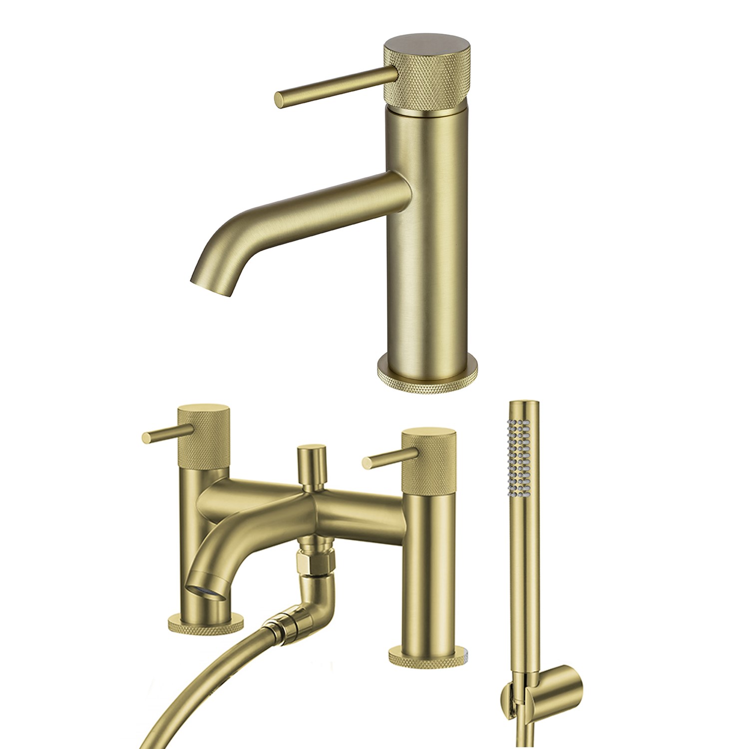Harbour Clarity Knurled Basin Mixer Tap & Waste and Bath Shower Mixer ...