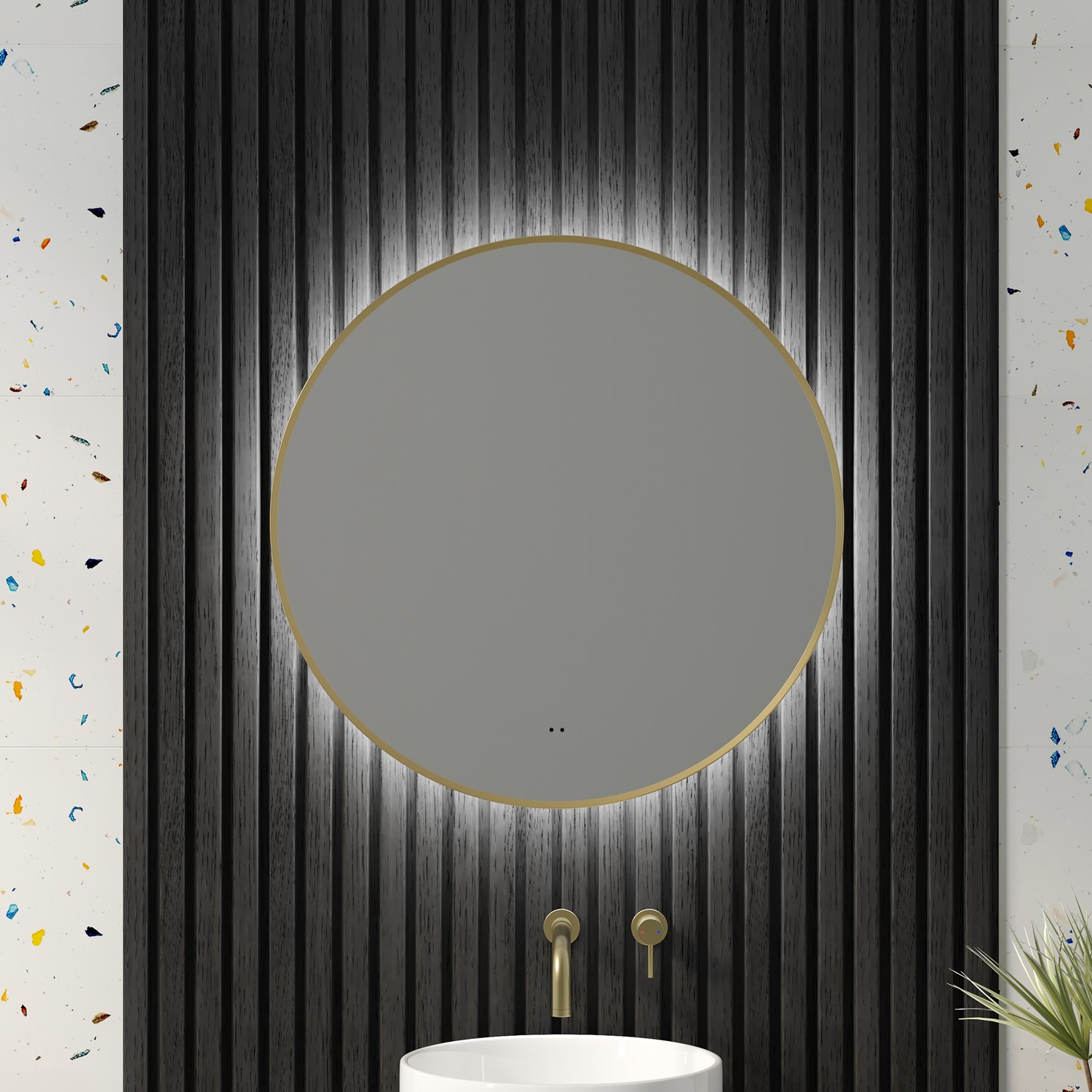 Marcos LED Illuminated Round Framed Mirror with Demister Pad & Colour ...