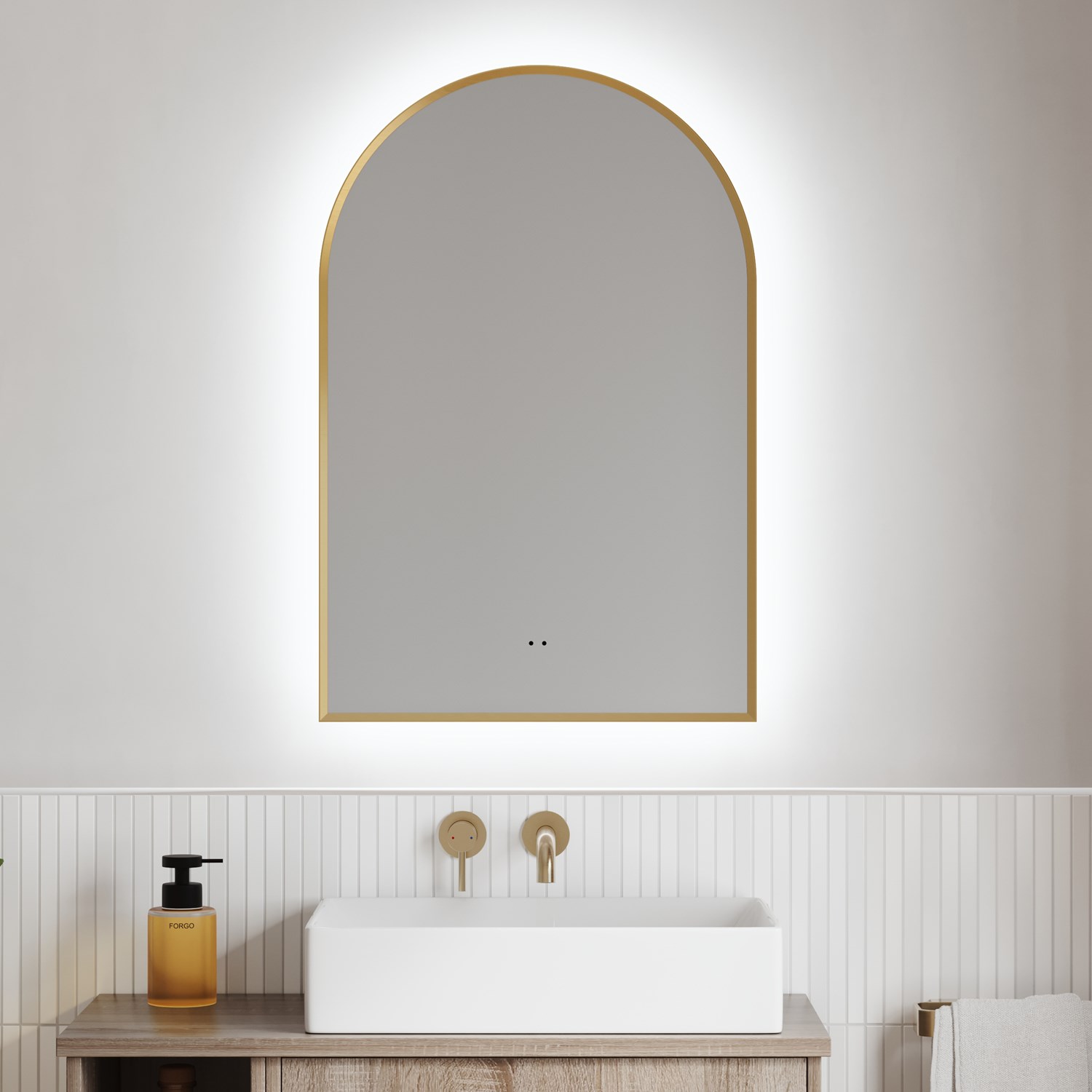 Harper LED Illuminated Arch Framed Mirror with Demister Pad & Colour ...