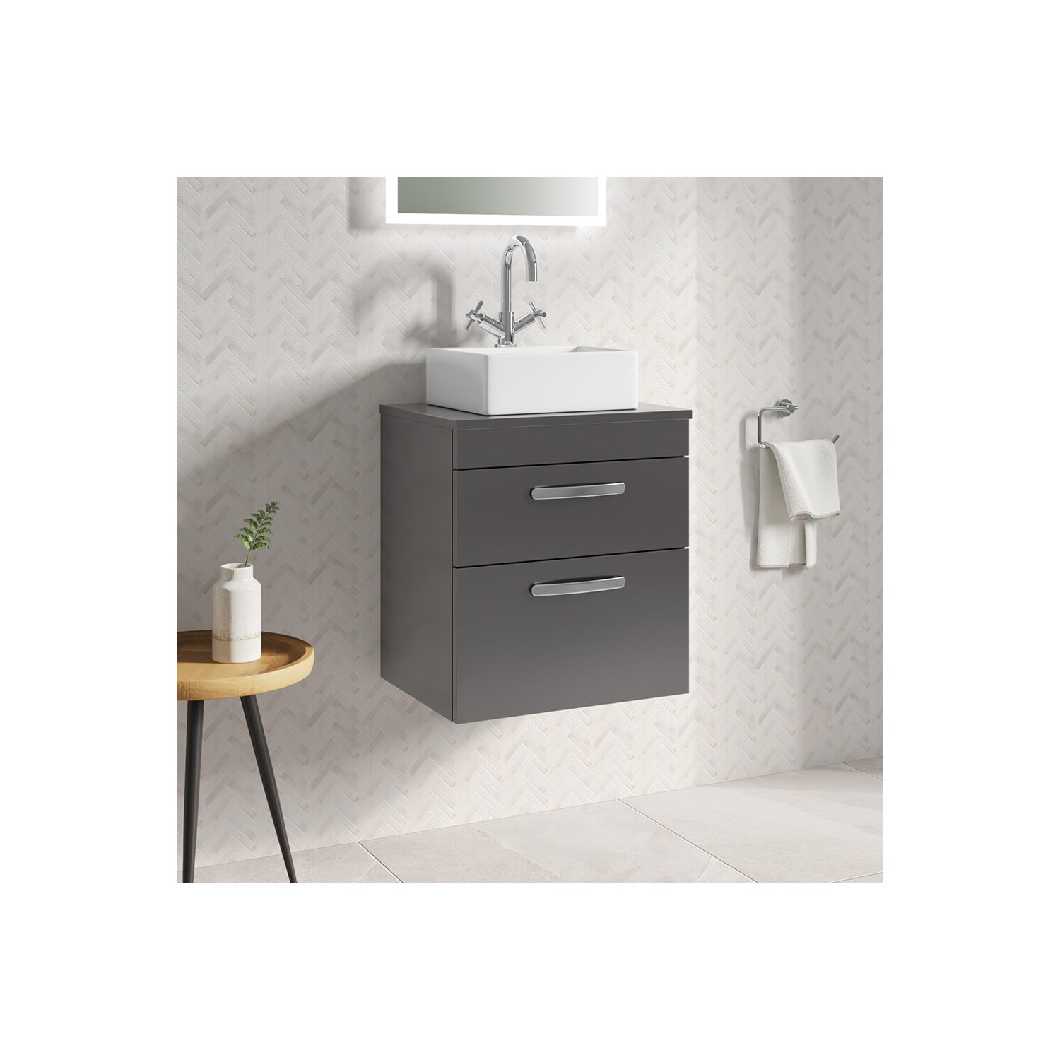 Emily 500mm Wall Mounted 2 Drawer Vanity Unit and Countertop | Tap ...