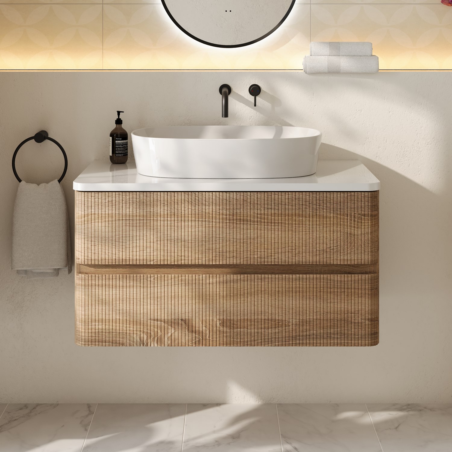 Drench Origin 900mm Fluted Wall Mounted Vanity Unit & Countertop | Tap ...
