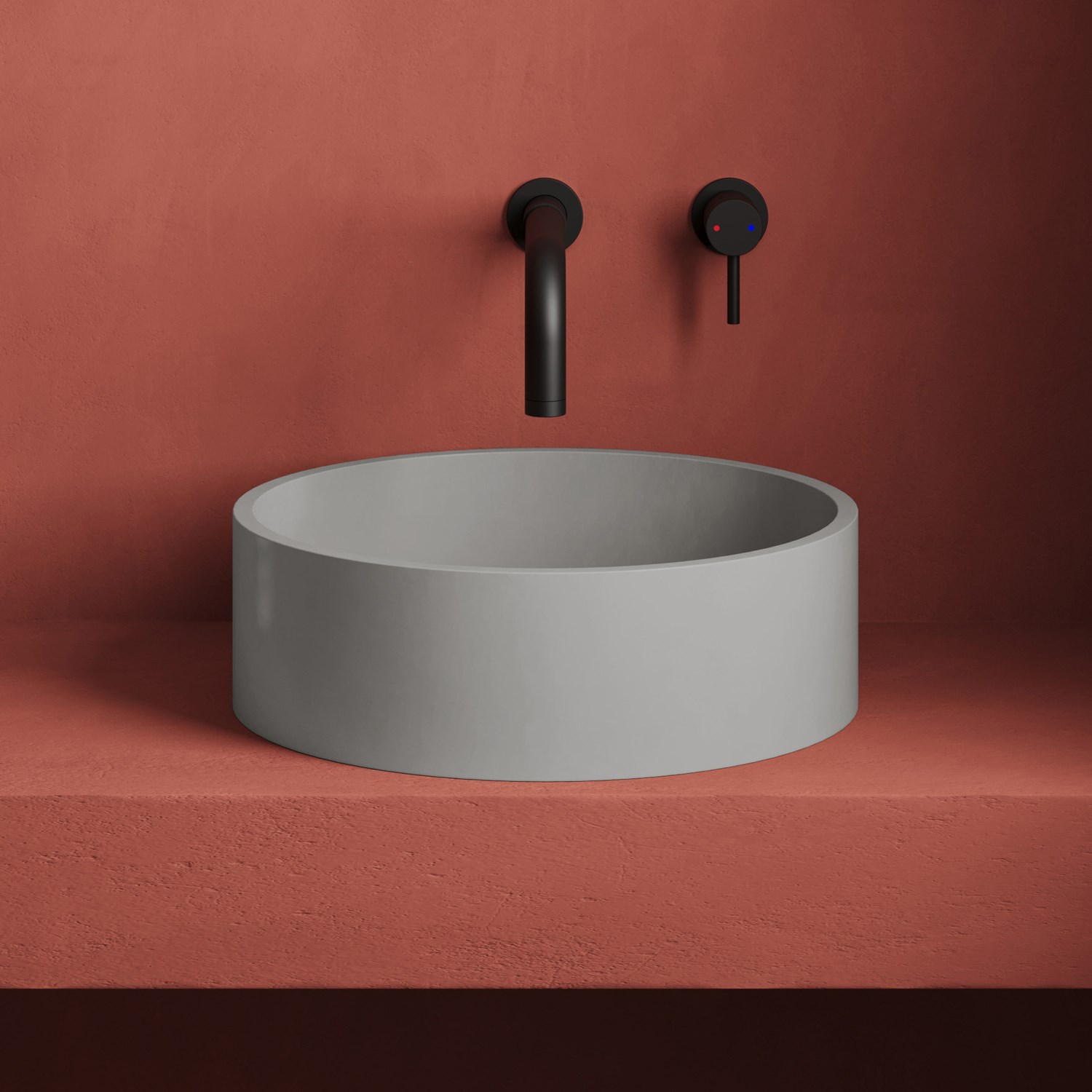 Harbour Concrete 390mm Round Countertop Basin - Concrete Grey | Tap ...