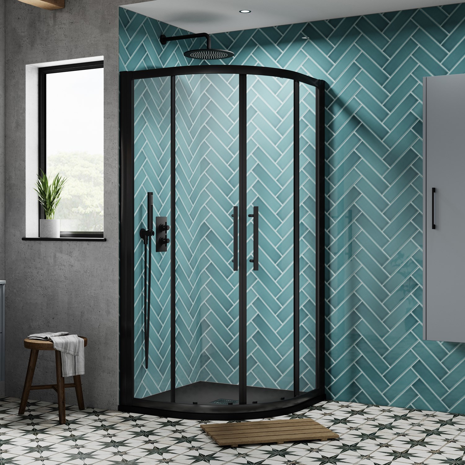 Vellamo City 8mm Matt Black Easy Clean 2-Door Quadrant Shower Enclosure ...