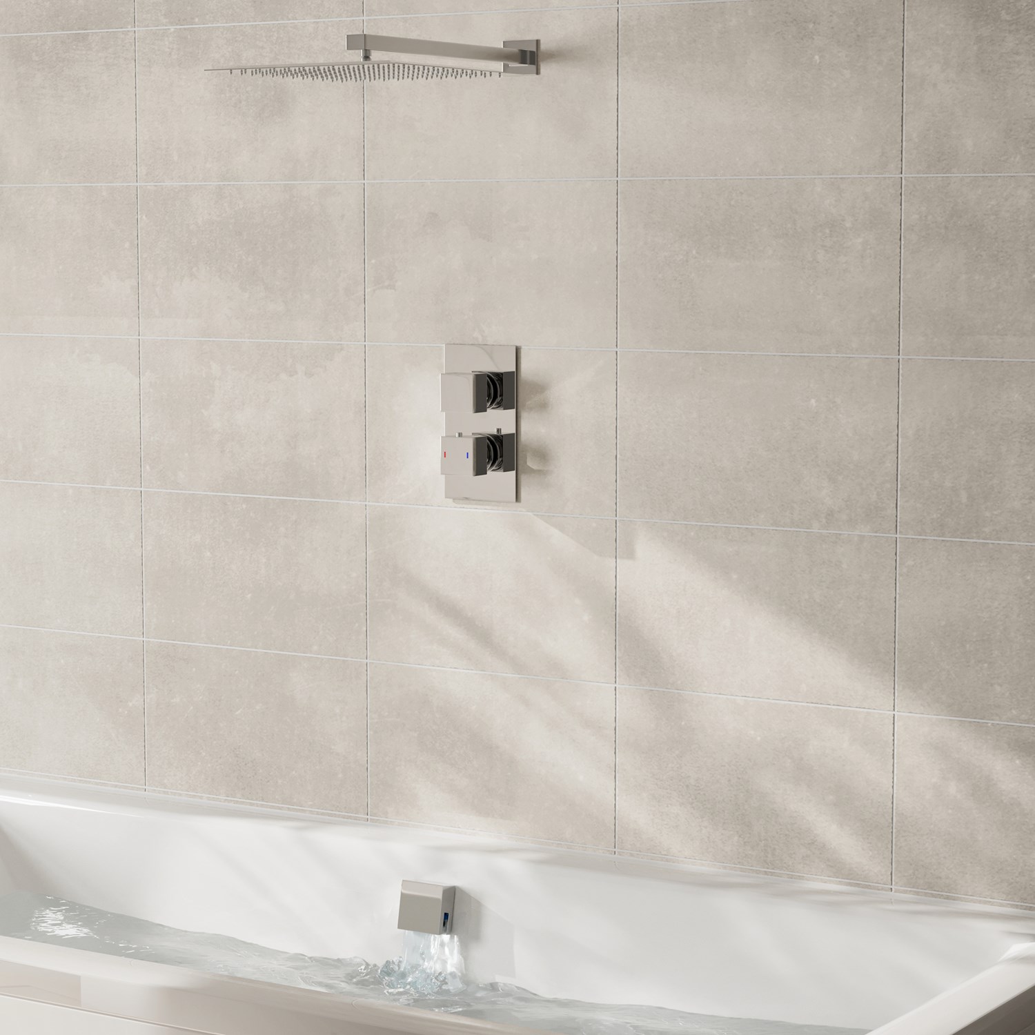 Jake Concealed Shower Valve, Fixed Shower Head & Overflow Bath Filler ...