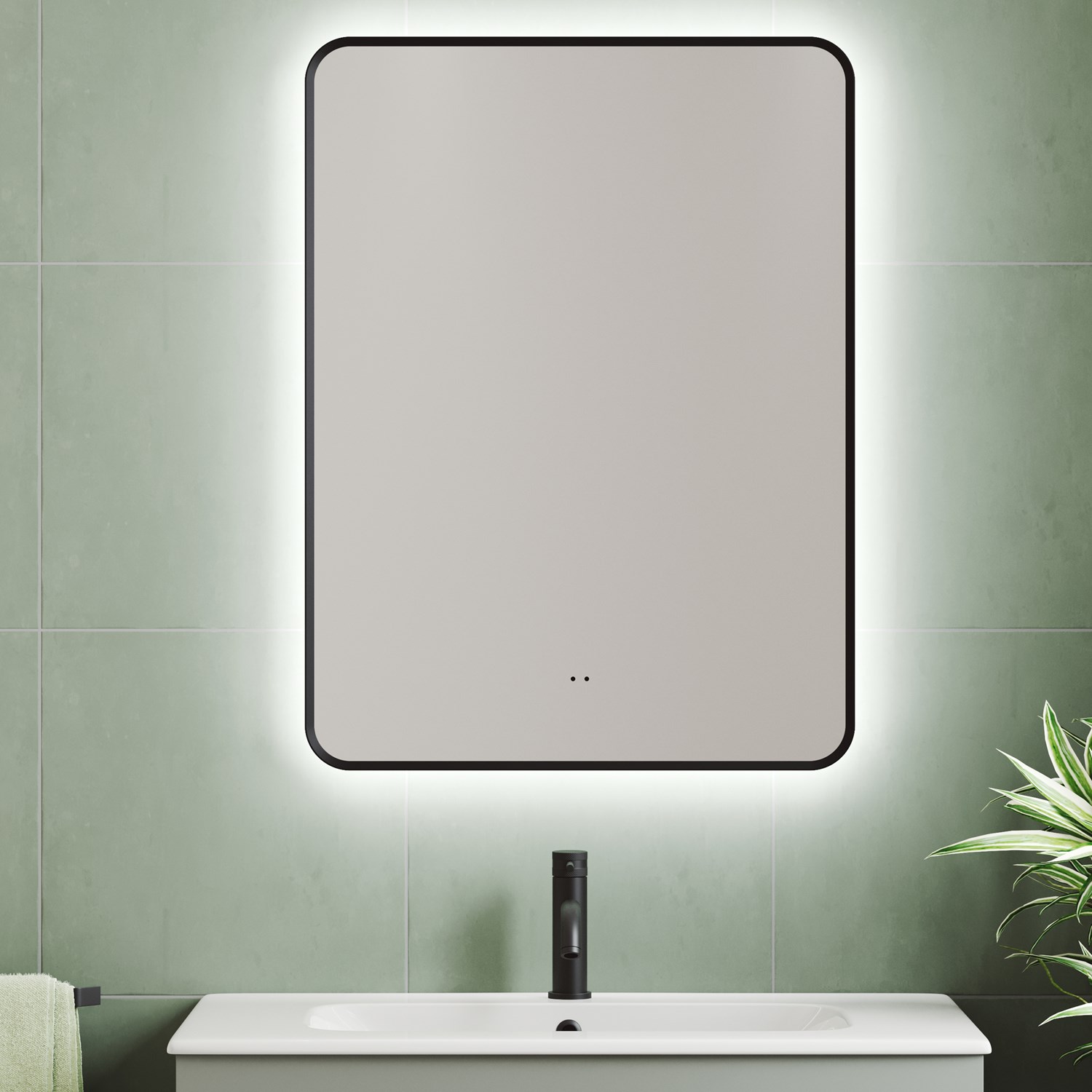Finn LED Illuminated Framed Mirror with Demister Pad & Colour Change ...