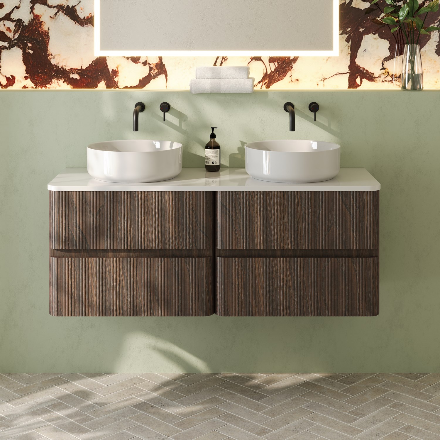 Drench Origin 1200mm Fluted Wall Mounted Vanity Unit & Countertop | Tap ...