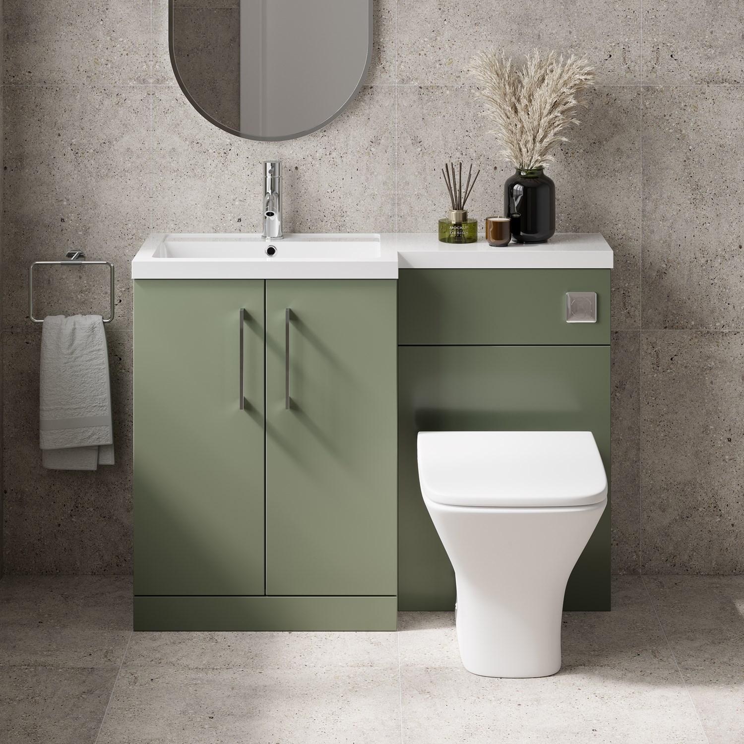 Erin 1100mm Satin Green Combination Bathroom 2 Door Sink & Toilet Unit ...