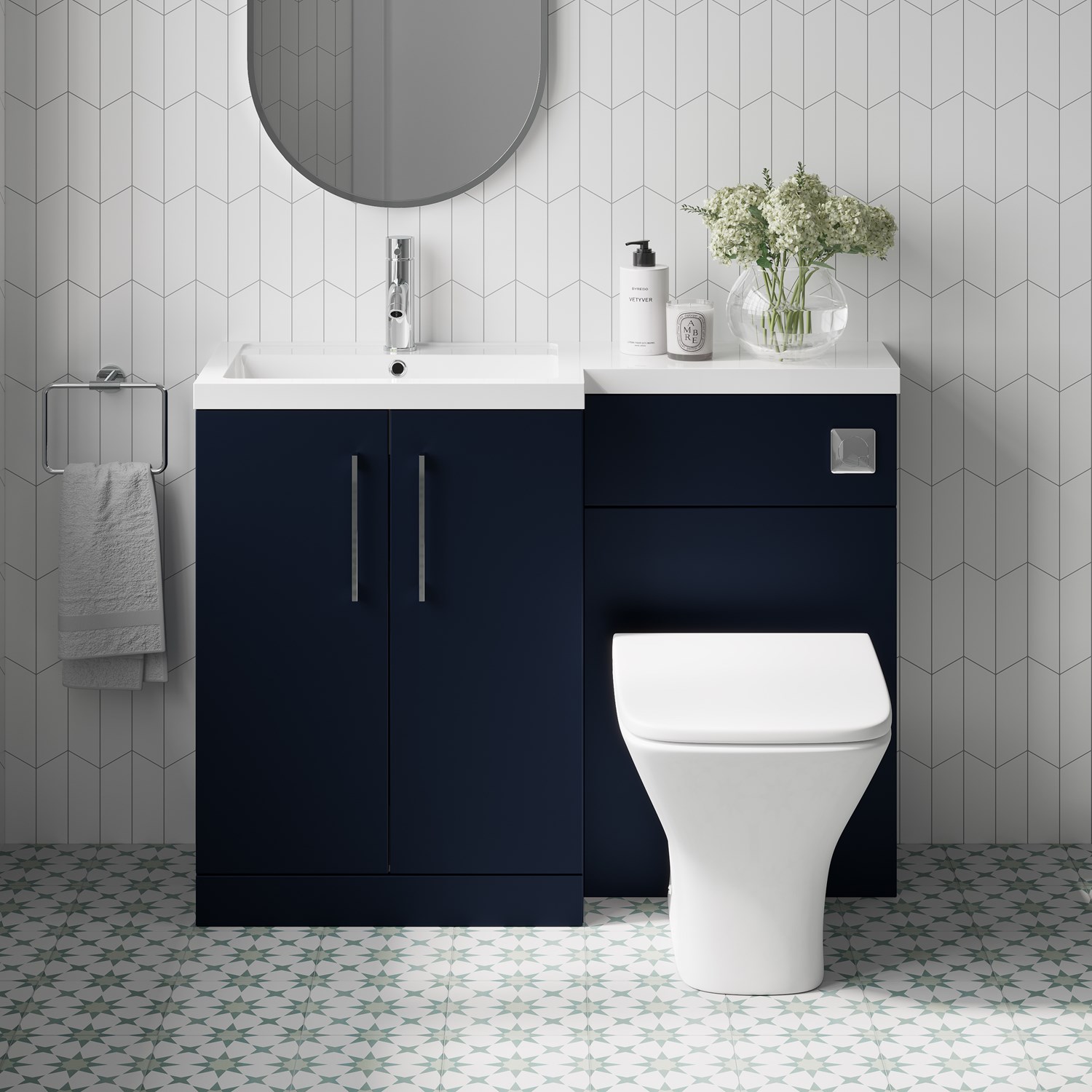 Erin 1100mm Matt Blue Combination Bathroom 2 Door Sink & Toilet Unit ...