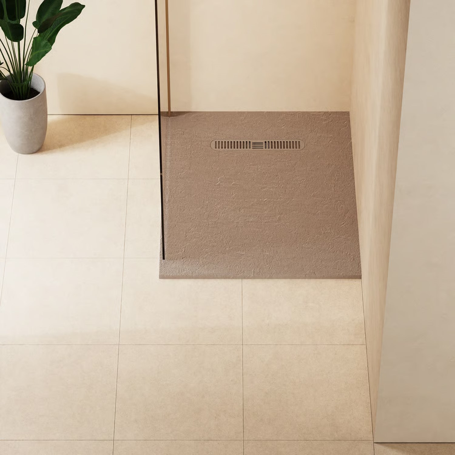 Crosswater Vito 25mm Dolomite Stone Resin Textured Rectangular Shower ...