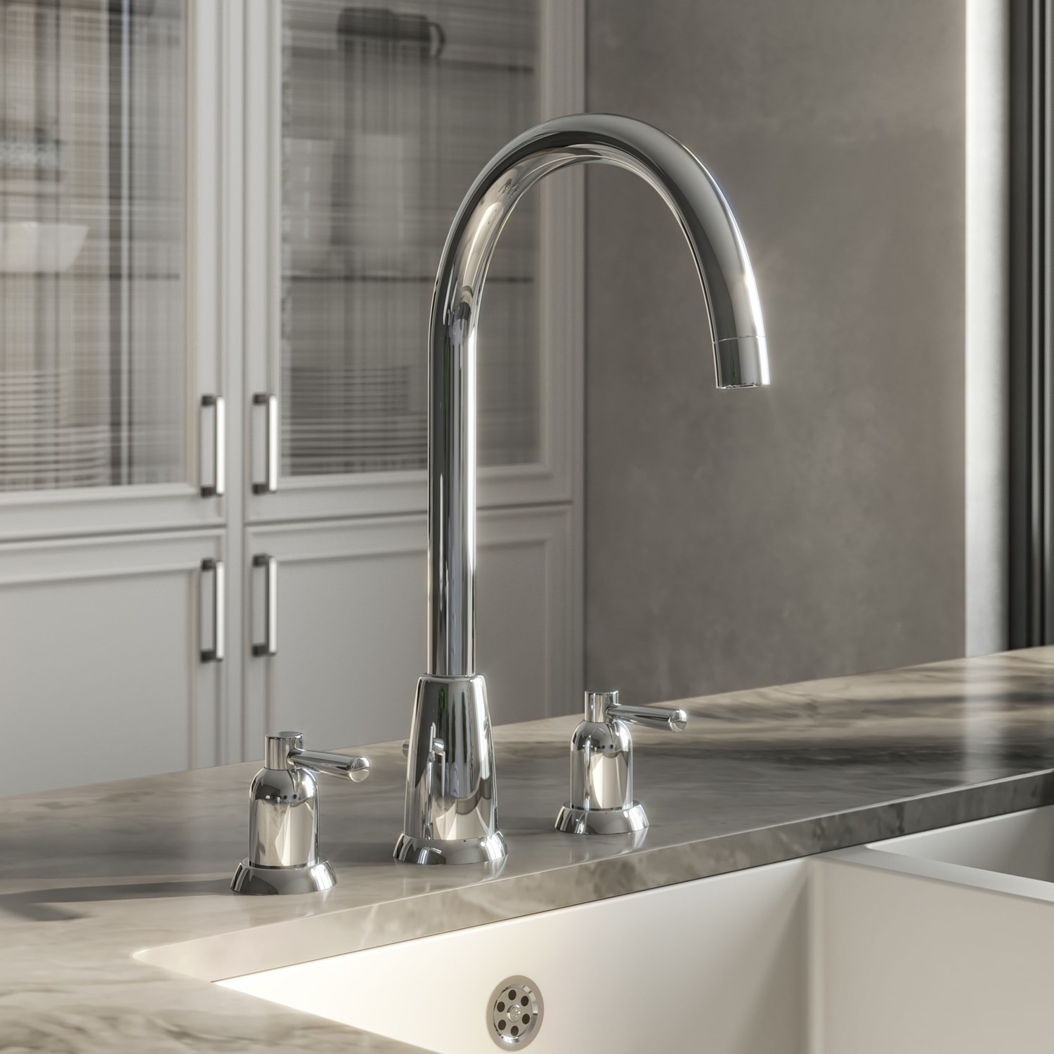 Butler & Rose Daphne 3 Hole Curved Spout Kitchen Mixer Tap with Lever ...