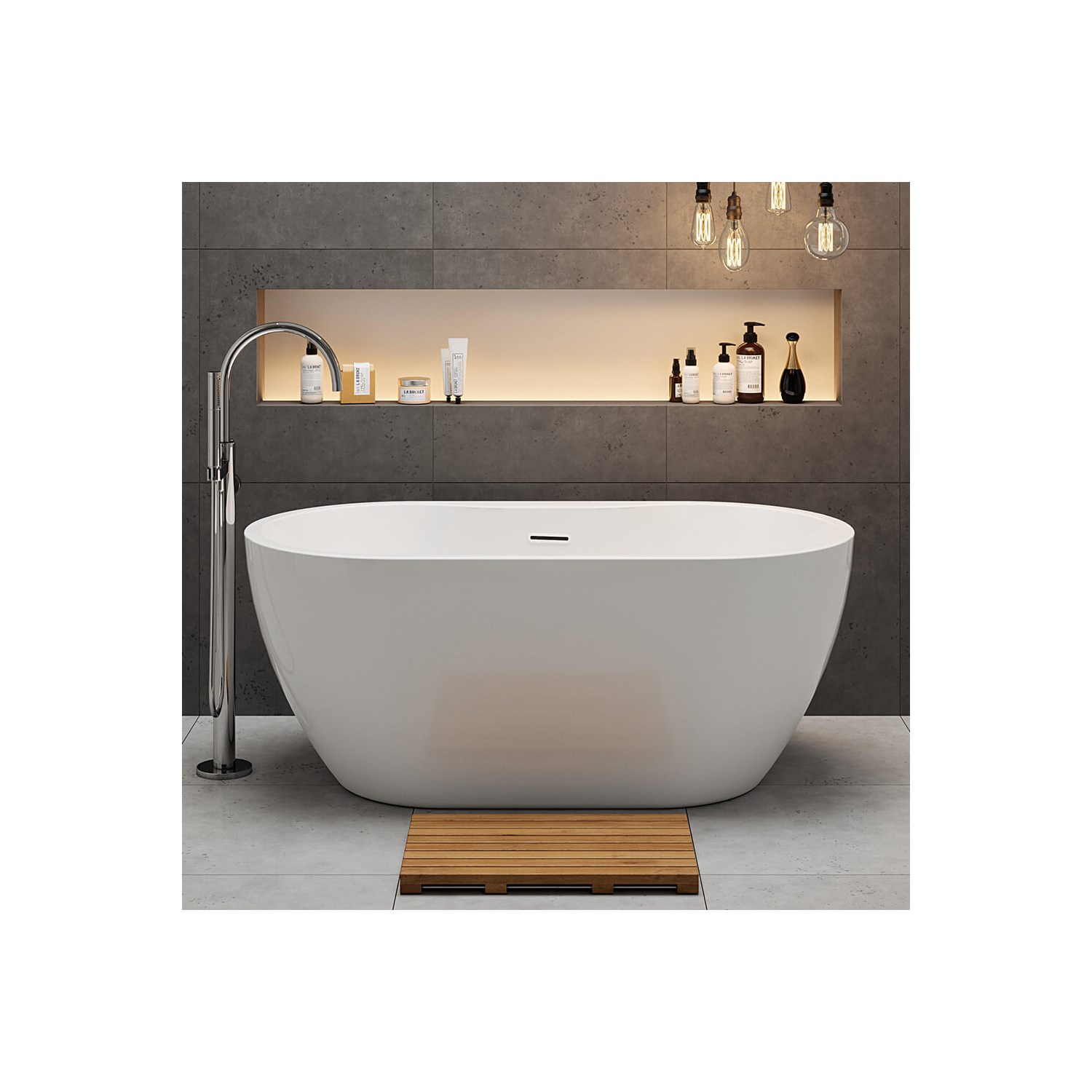 Carys Acrylic White Freestanding Bath - 1415 x 745mm | Tap Warehouse