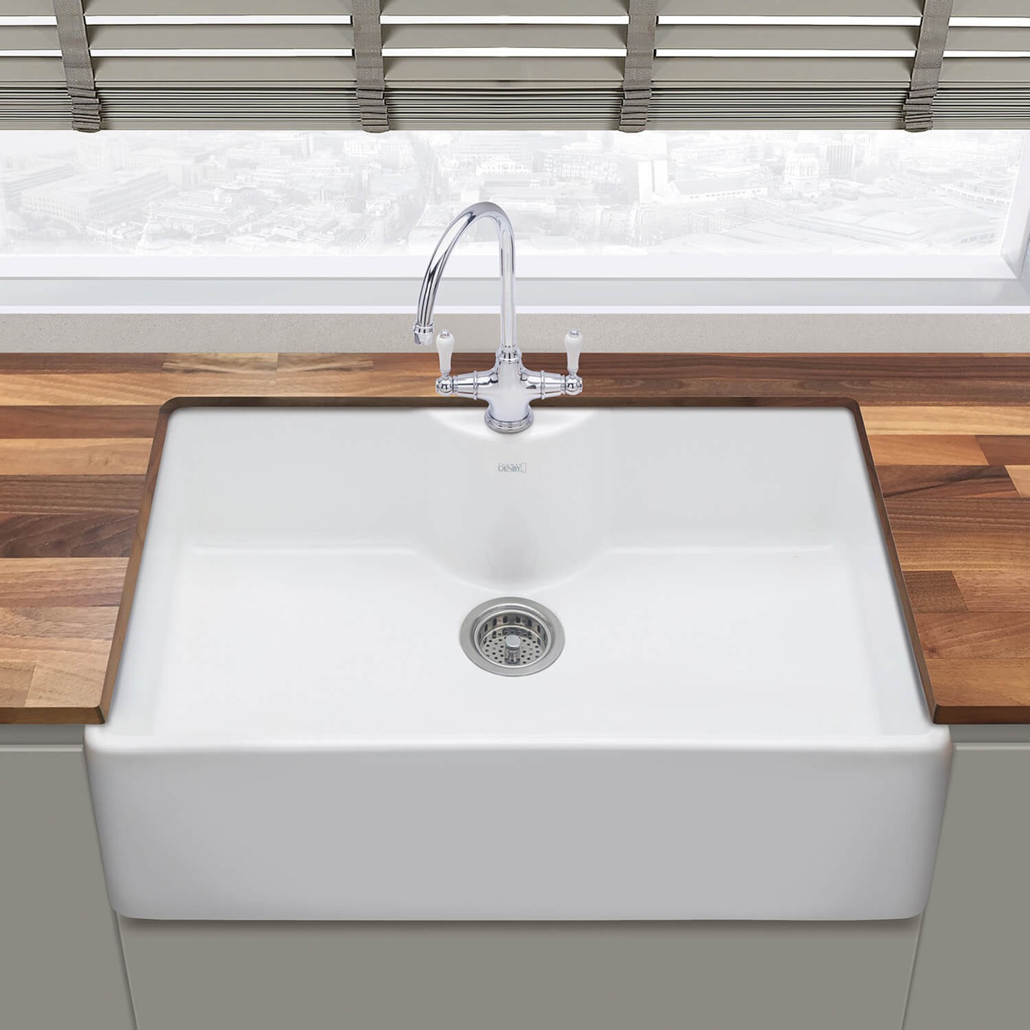 Thomas Denby Legacy Belfast 1 Bowl Gloss White Ceramic Kitchen Sink ...