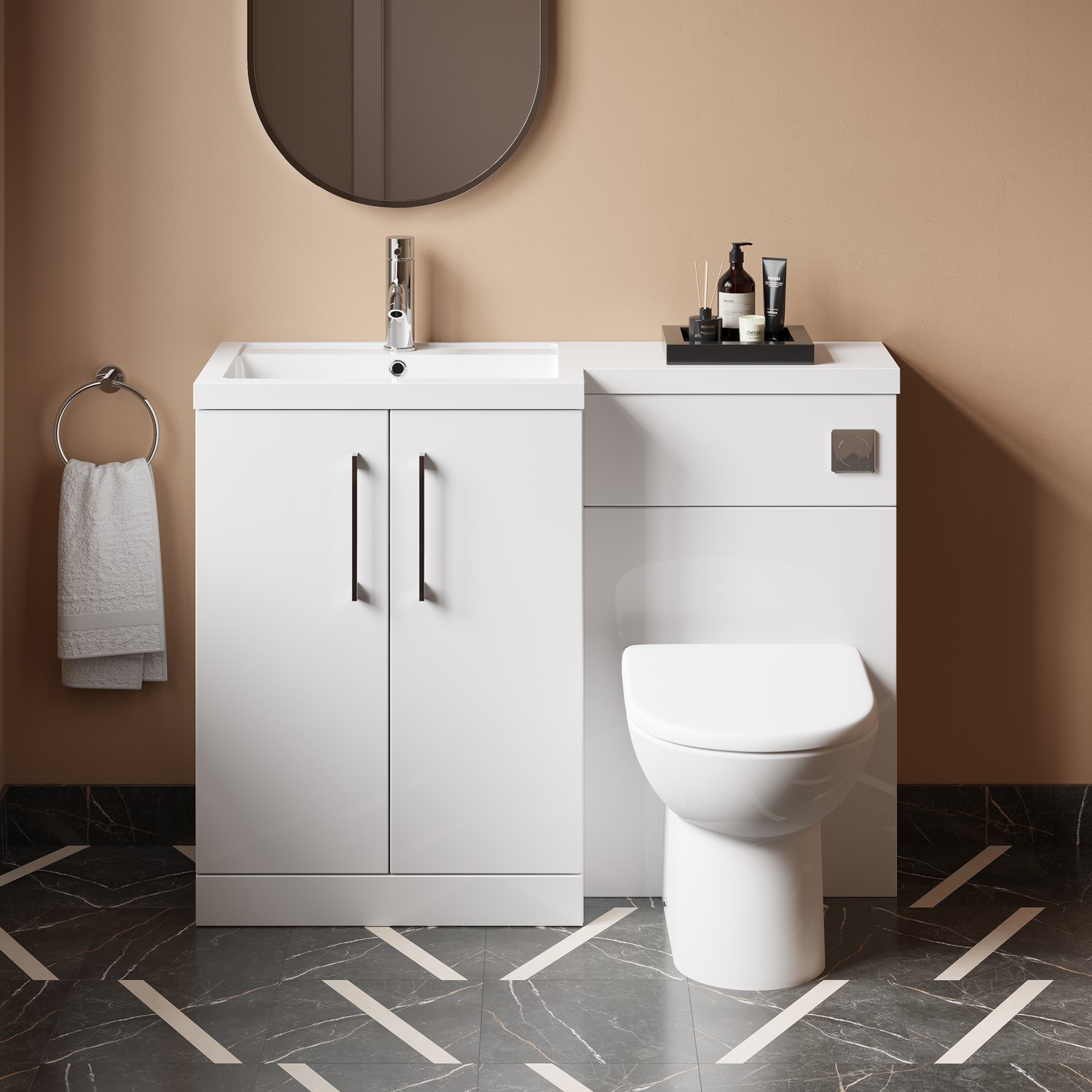 Erin 1100mm Gloss White Combination Bathroom 2 Door Sink & Toilet Unit ...
