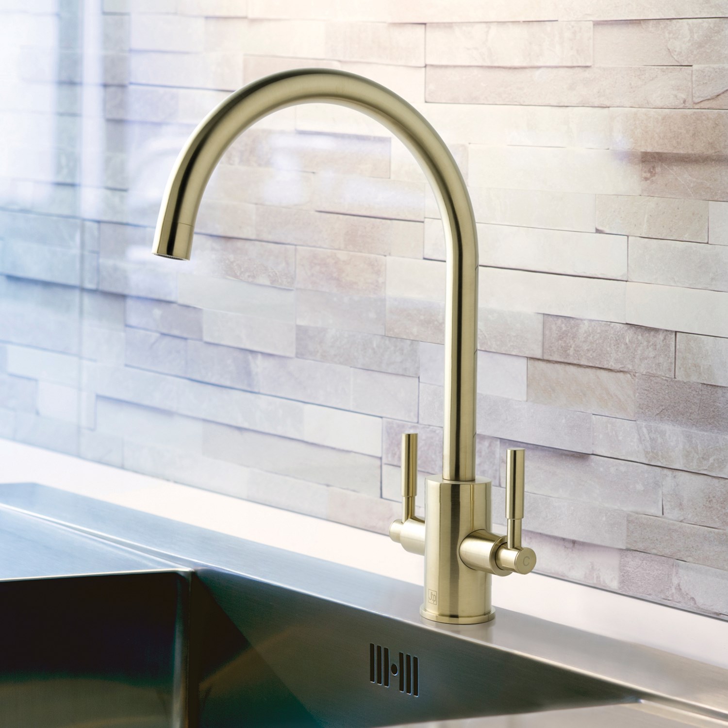 Just Taps Newbury Twin Lever Mono Kitchen Mixer Tap | Tap Warehouse