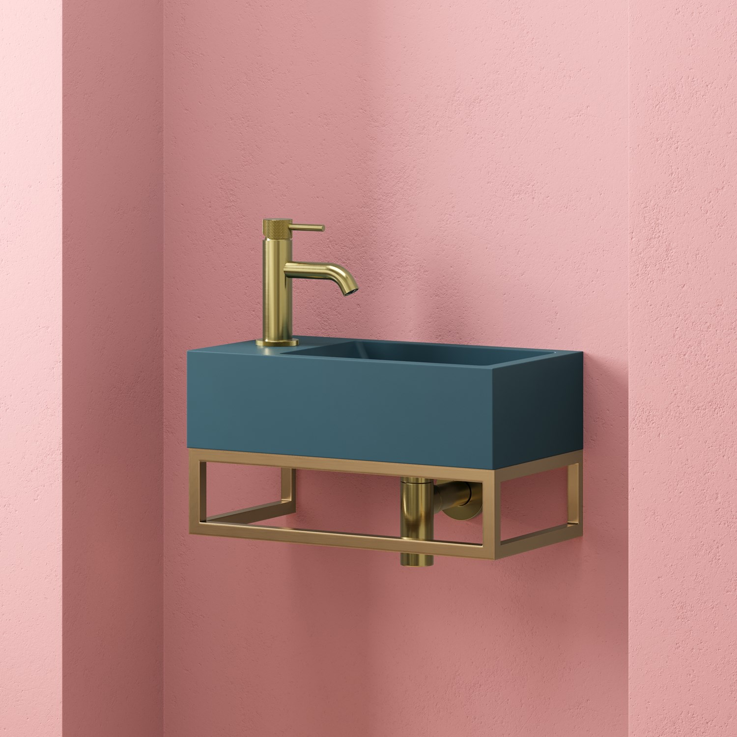 Harbour Concrete 400mm Cloakroom Wall Hung Teal Basin & Frame | Tap ...