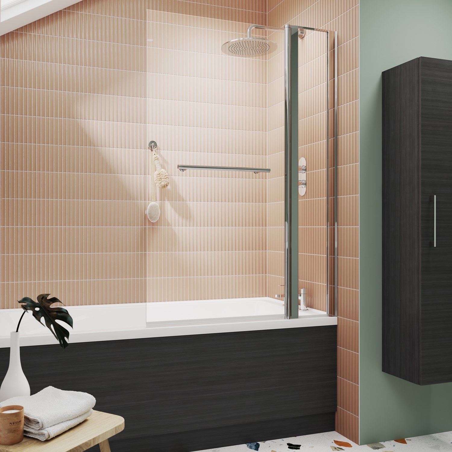 Drench Square Corner Bath Screen with Fixed Inline Panel & Rail - 1433 ...