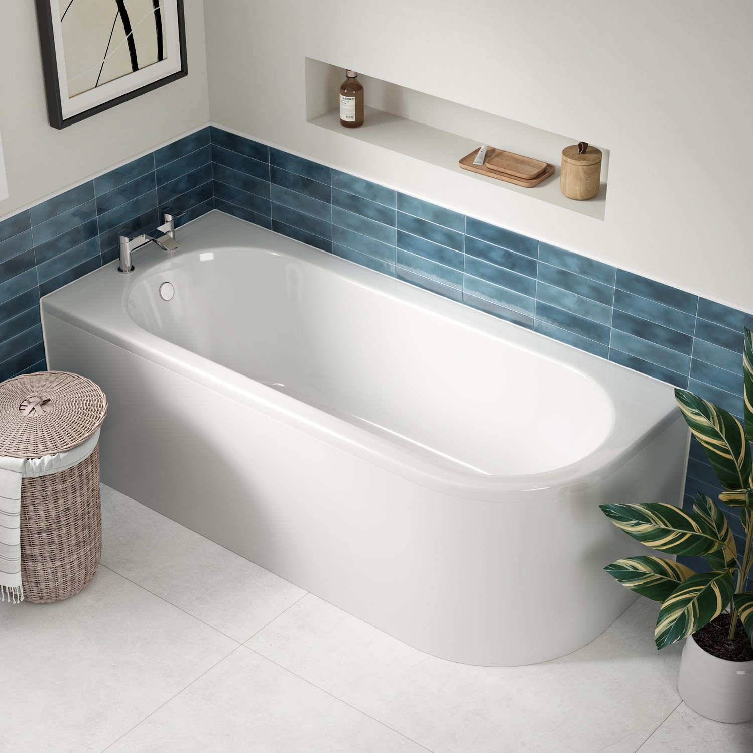 Drench J Shaped Single Ended Corner Bath & Bath Panel - 1700 x 720mm ...