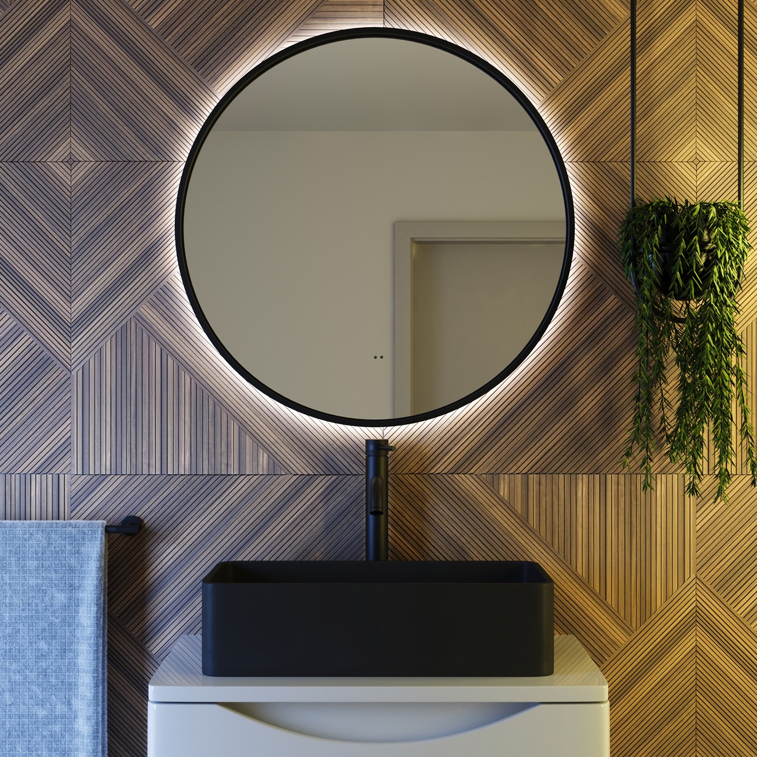Core LED Illuminated Round Framed Mirror with Demister Pad & Colour ...