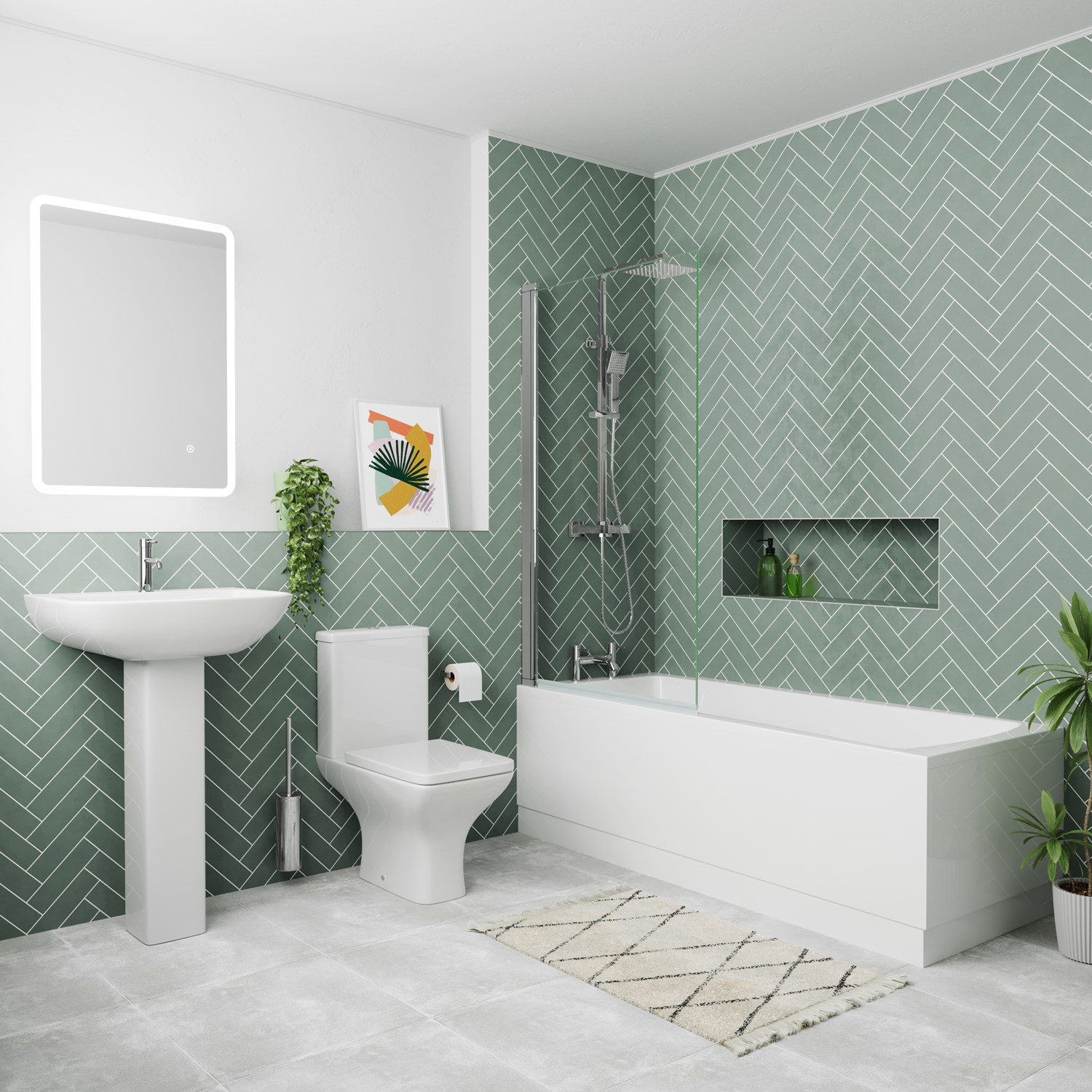 Emily Complete Bathroom Suite with Shower Bath & Rimless Toilet | Tap ...